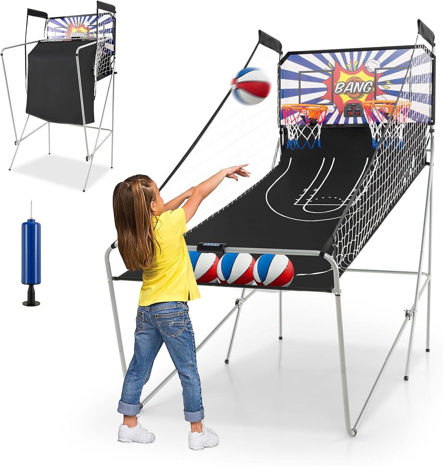 Jeu de Basketball Arcade Pliable, 2 Paniers et 4 Ballons, 8 Modes de ...