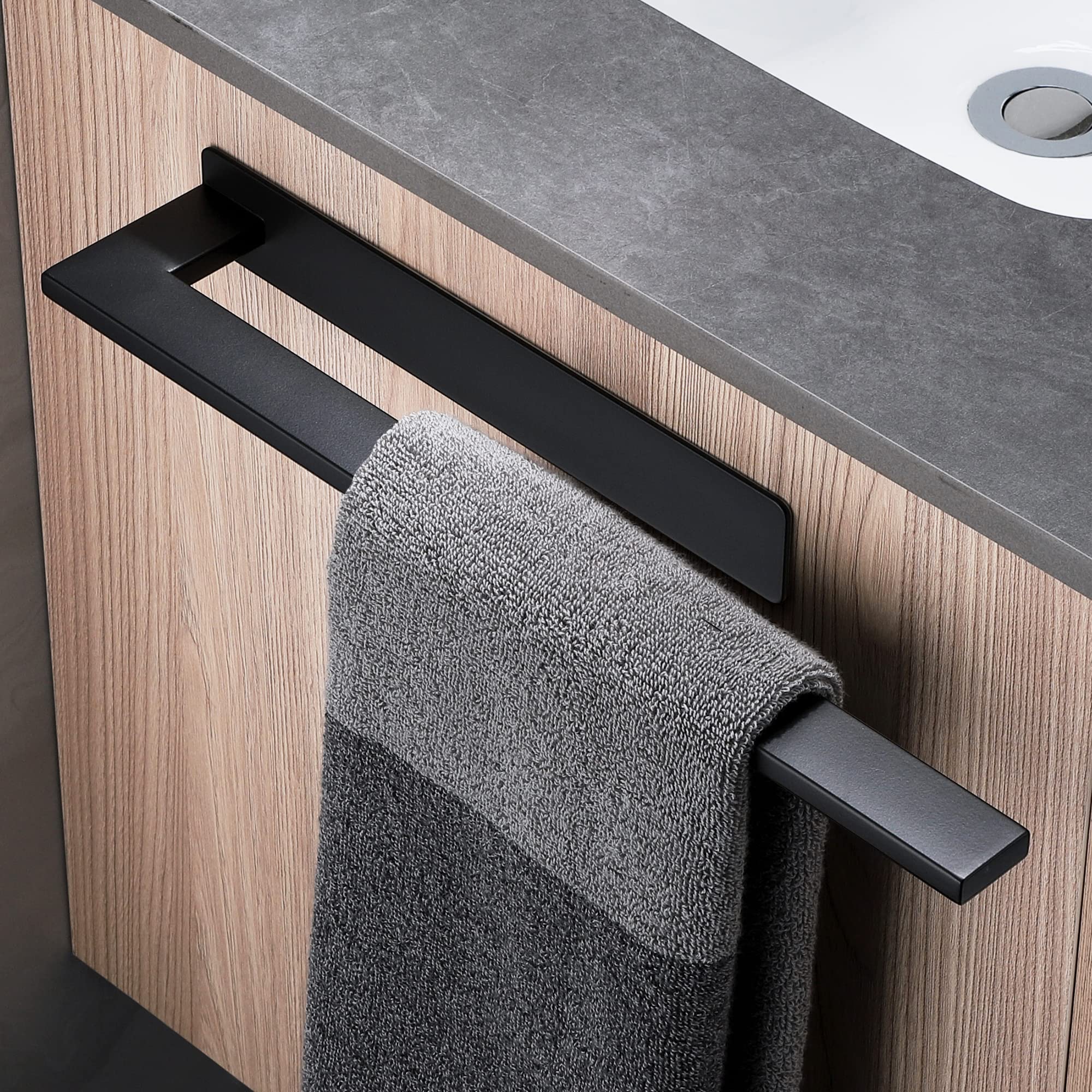 Porte-serviettes sans perçage, en acier inoxydable, noir mat, à un bras ...