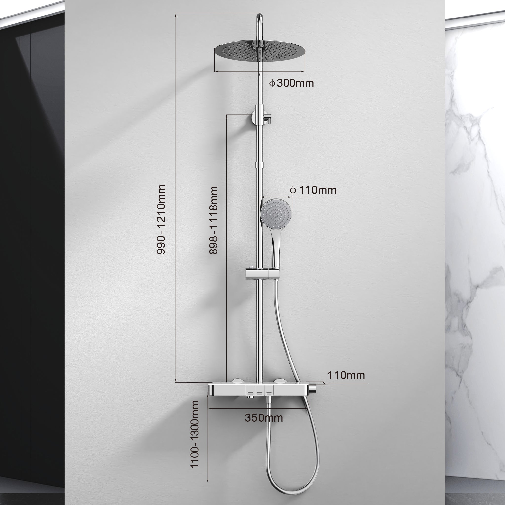 HOMELIVE Columna de ducha termostática con repisa 125×355 mm, rociador ...