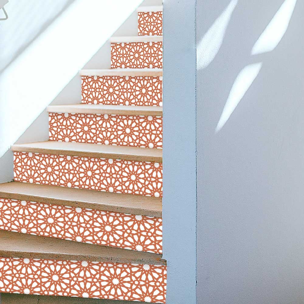 Contremarche PVC adhésivé JASMINE - Graphique Orange - Lot de 16 : L100 ...