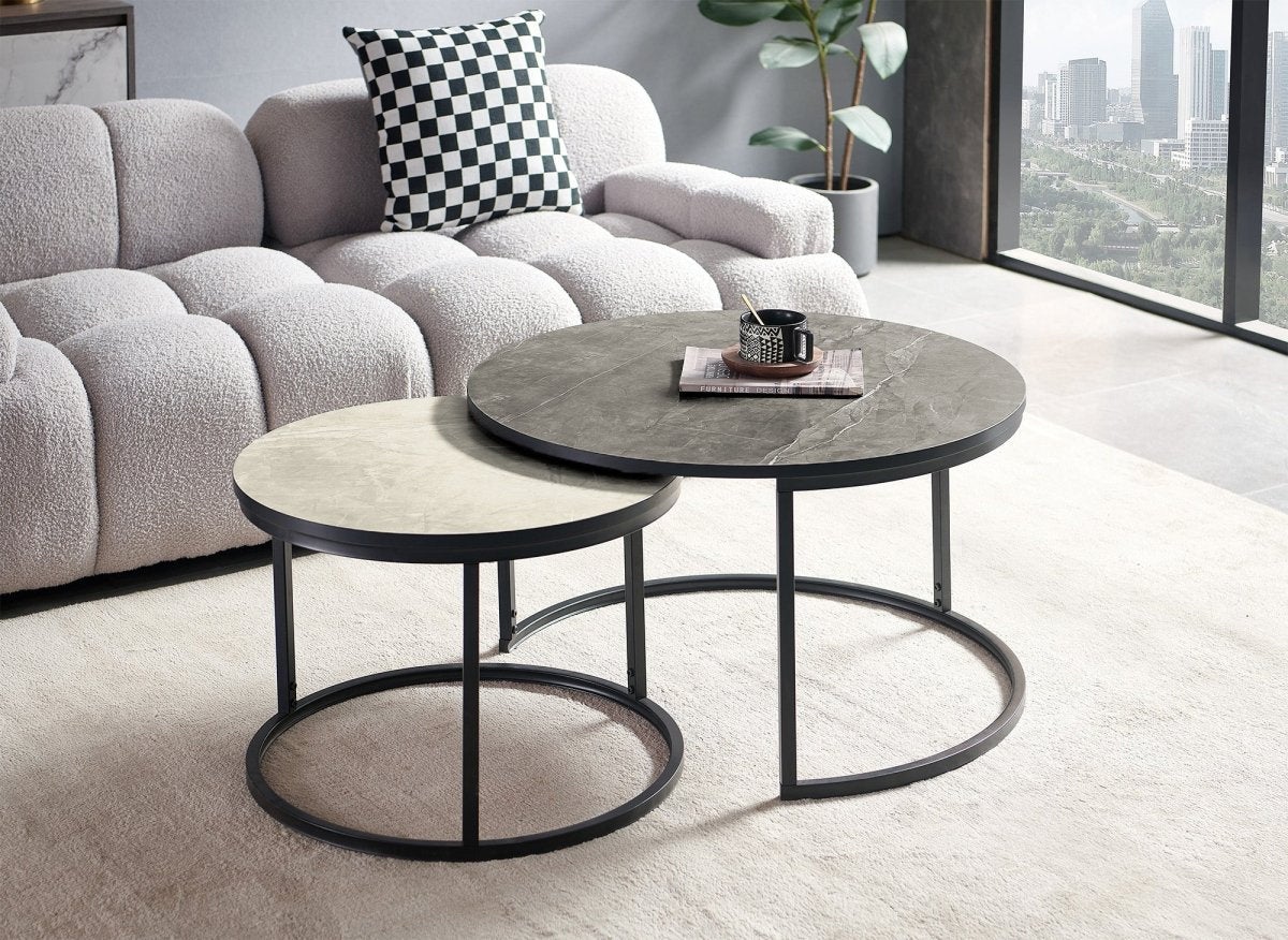 Lot de 2 tables basses rondes gigognes effet marbre DORINE | Leroy Merlin