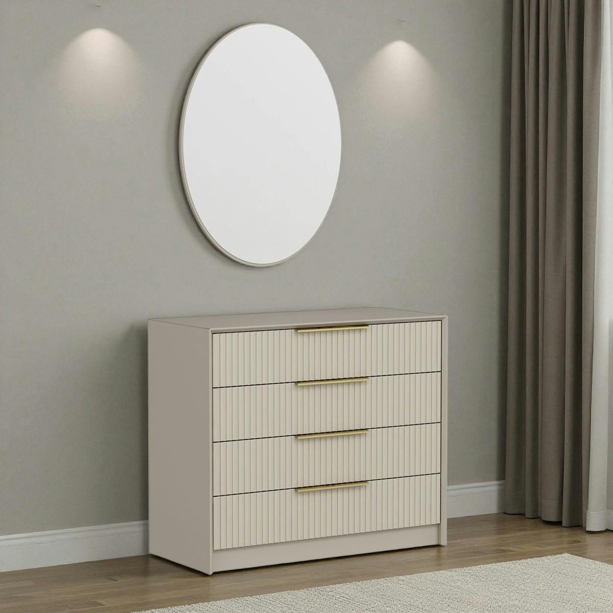 Commode moderne beige 4 tiroirs, miroir assorti BYRON | Leroy Merlin