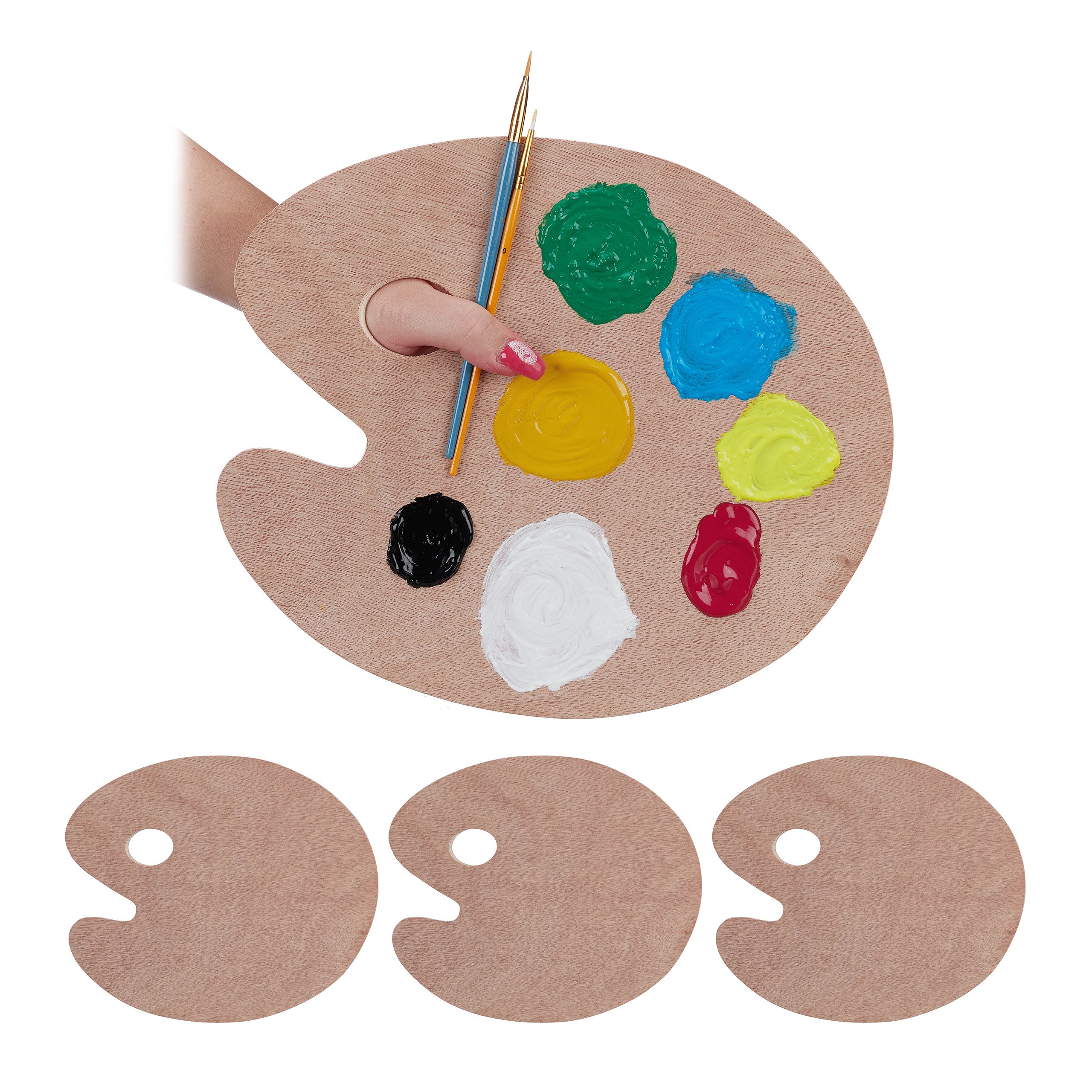 4x Tavolozza dei Colori in Legno, con Foro, Acrilici, Acquerelli e ...