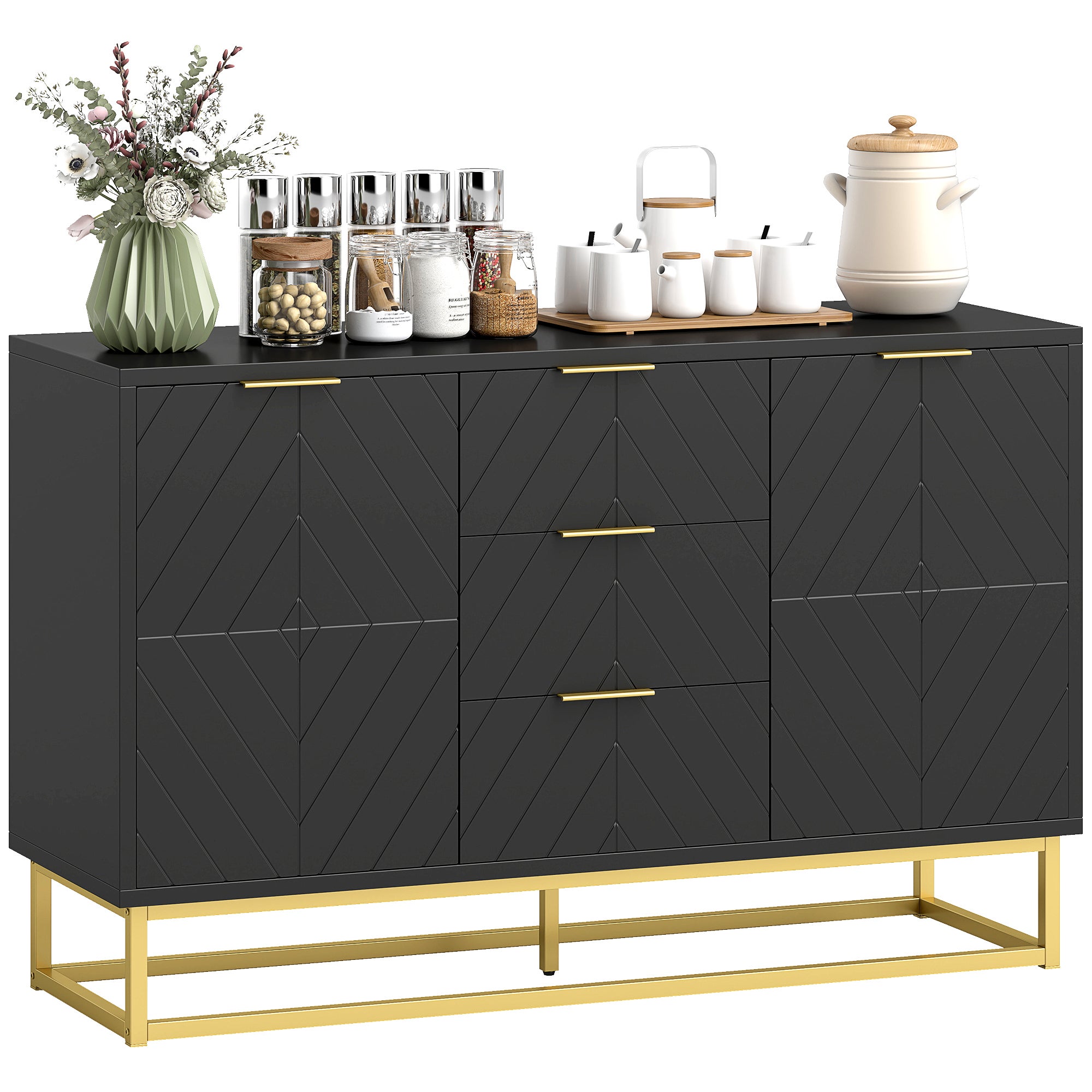 Buffet design contemporain avec 2 placards, étagères réglables et 3 ...