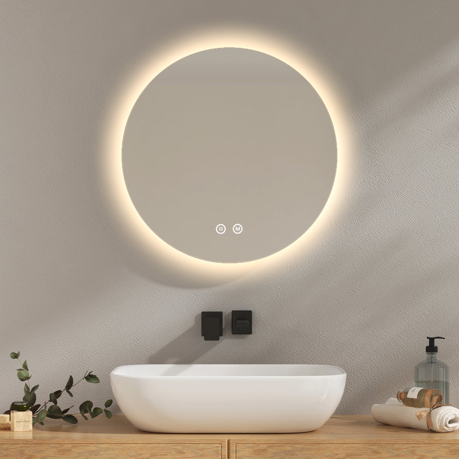 EMKE Miroir lumineux salle de bain rond diamètre 50cm, rétro-éclairage ...