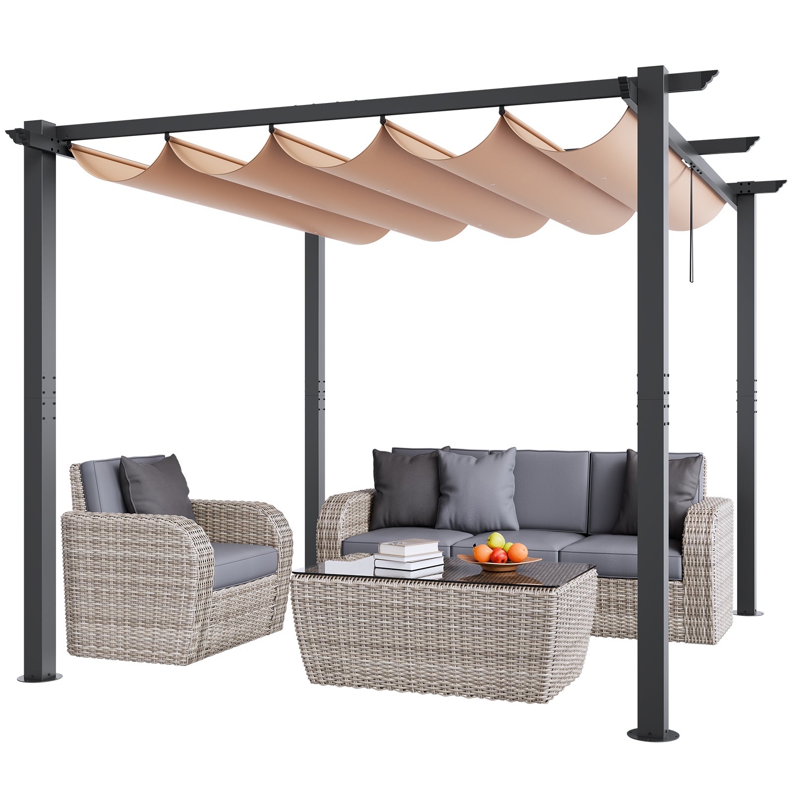 VEVOR Pérgola Retráctil Exterior 3x3 m, Toldo de Aluminio con Techo ...