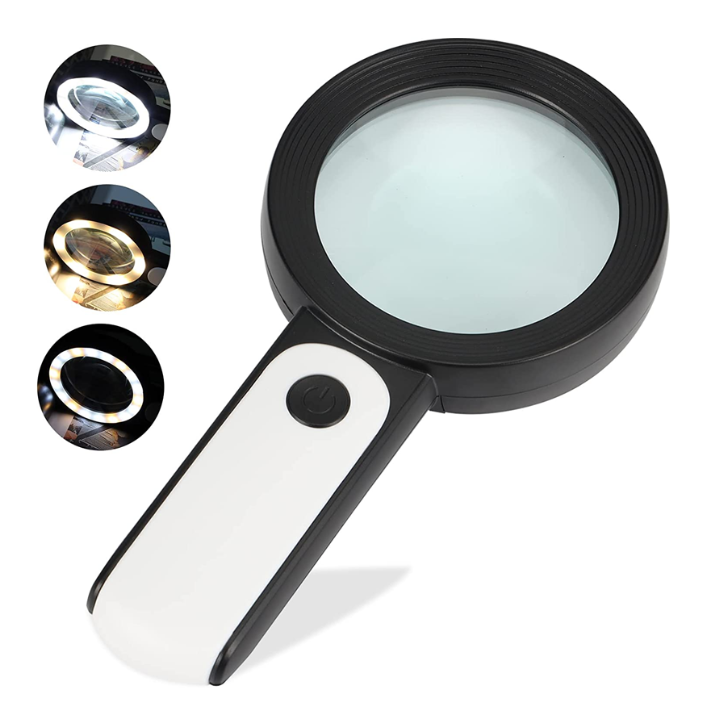 Loupe de Lecture, Loupe 30X avec 18 LED Lumière Loupe Grossissante à Main 3 Modes Loupe ...