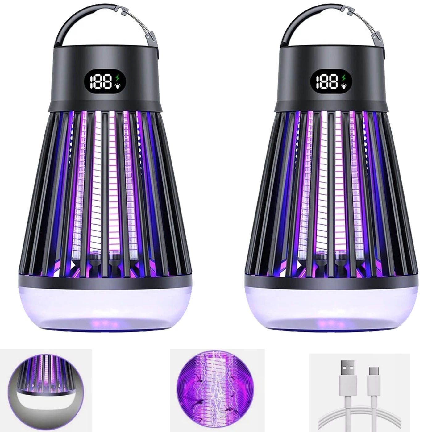 Lampada antizanzare portatile 2 in 1, 2000 mAh, luce viola per ...