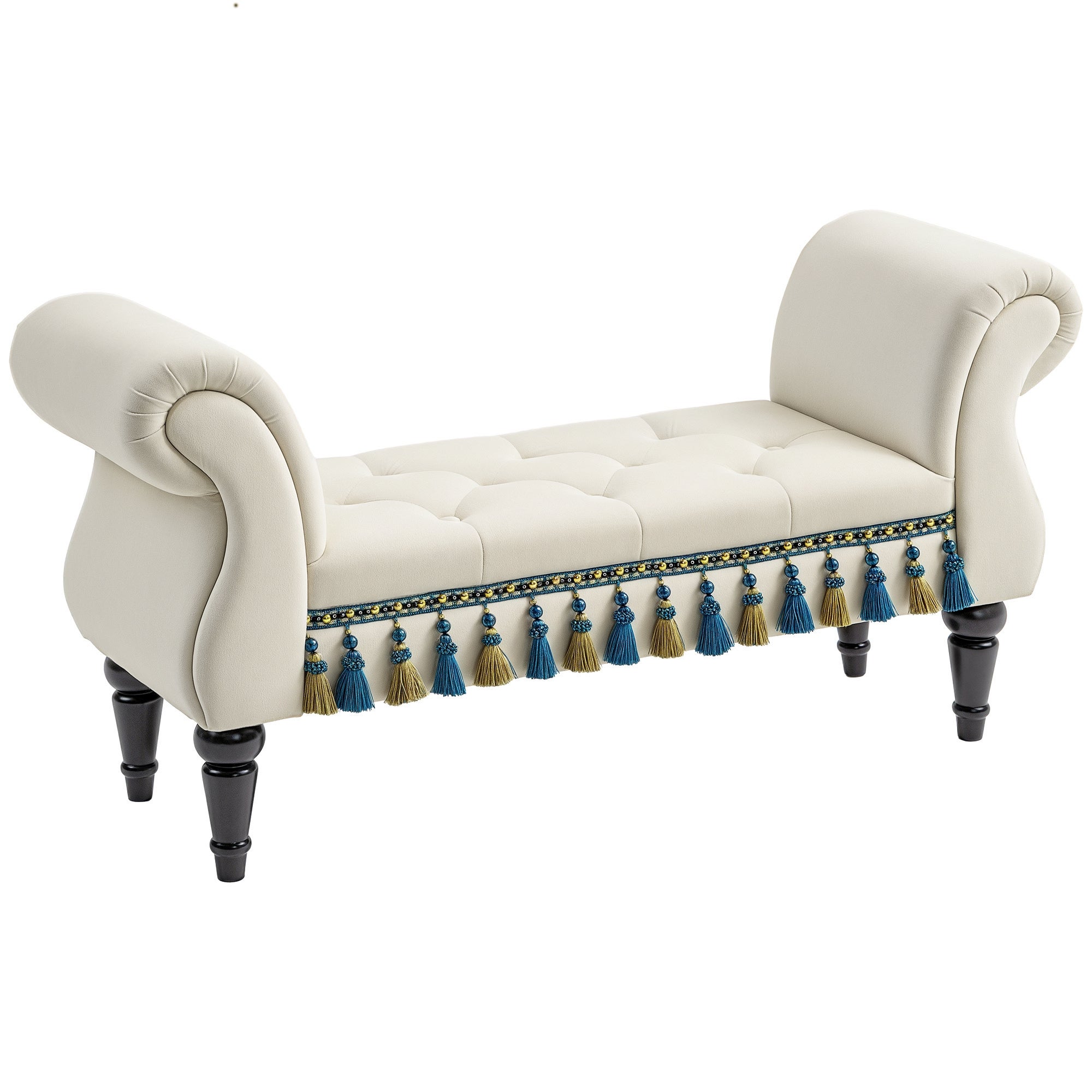 Banquette - Banc de lit rembourré - Bois massif et tissu - Beige ...