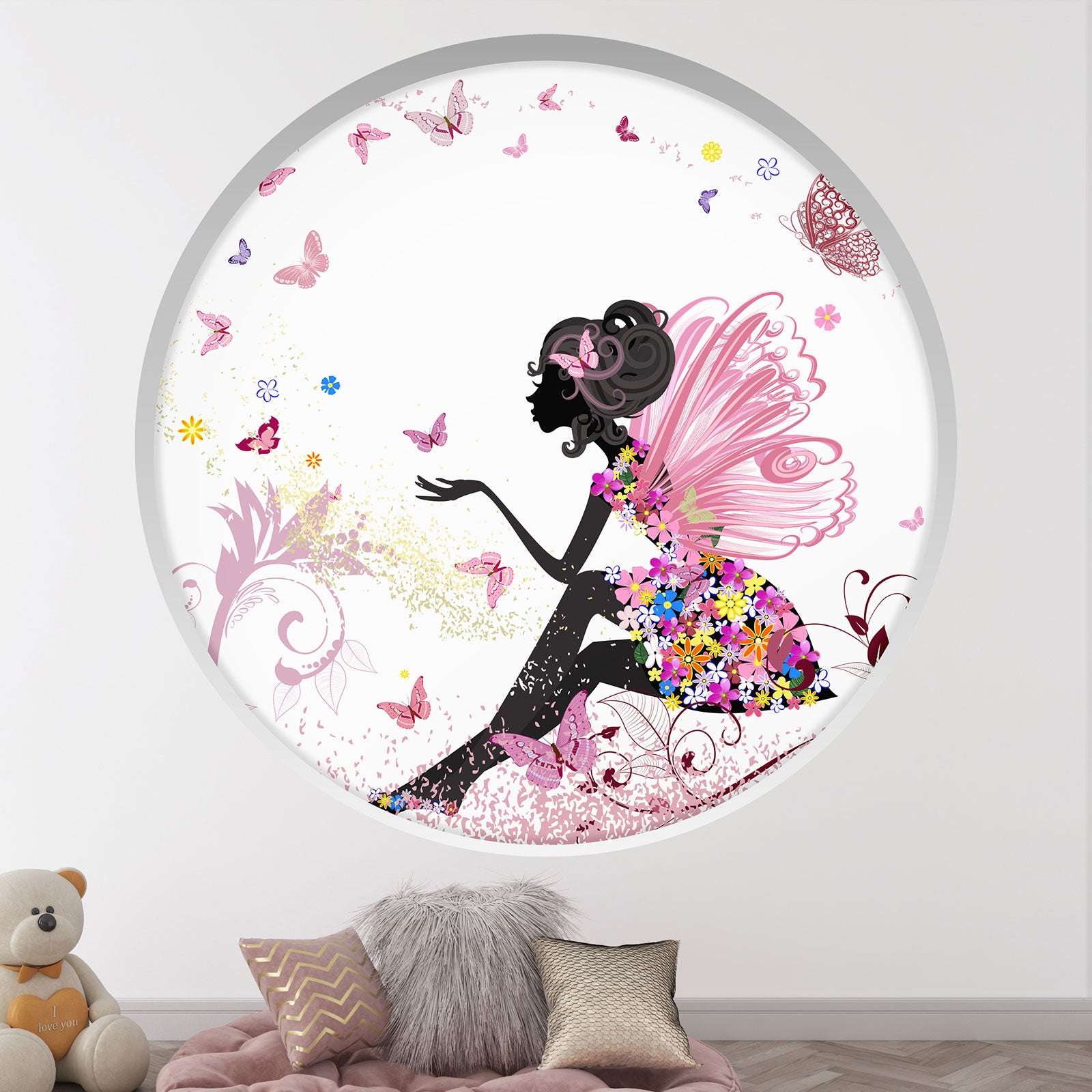 Stickers Trompe l'oeil Arche ronde Enfants - Fée papillons ...