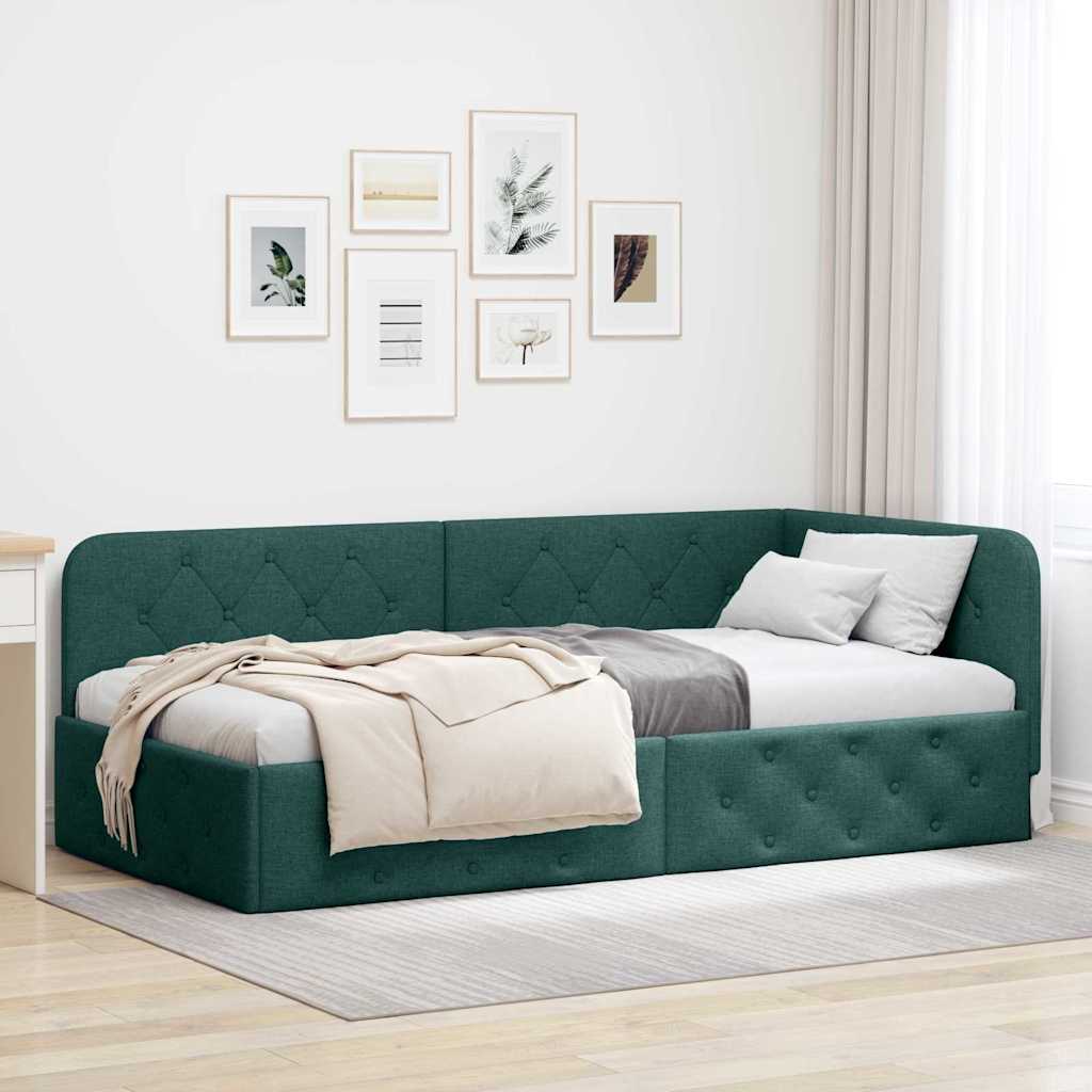 Cadre de lit d'angle Vert foncé 90 x 190 cm tissu | Leroy Merlin