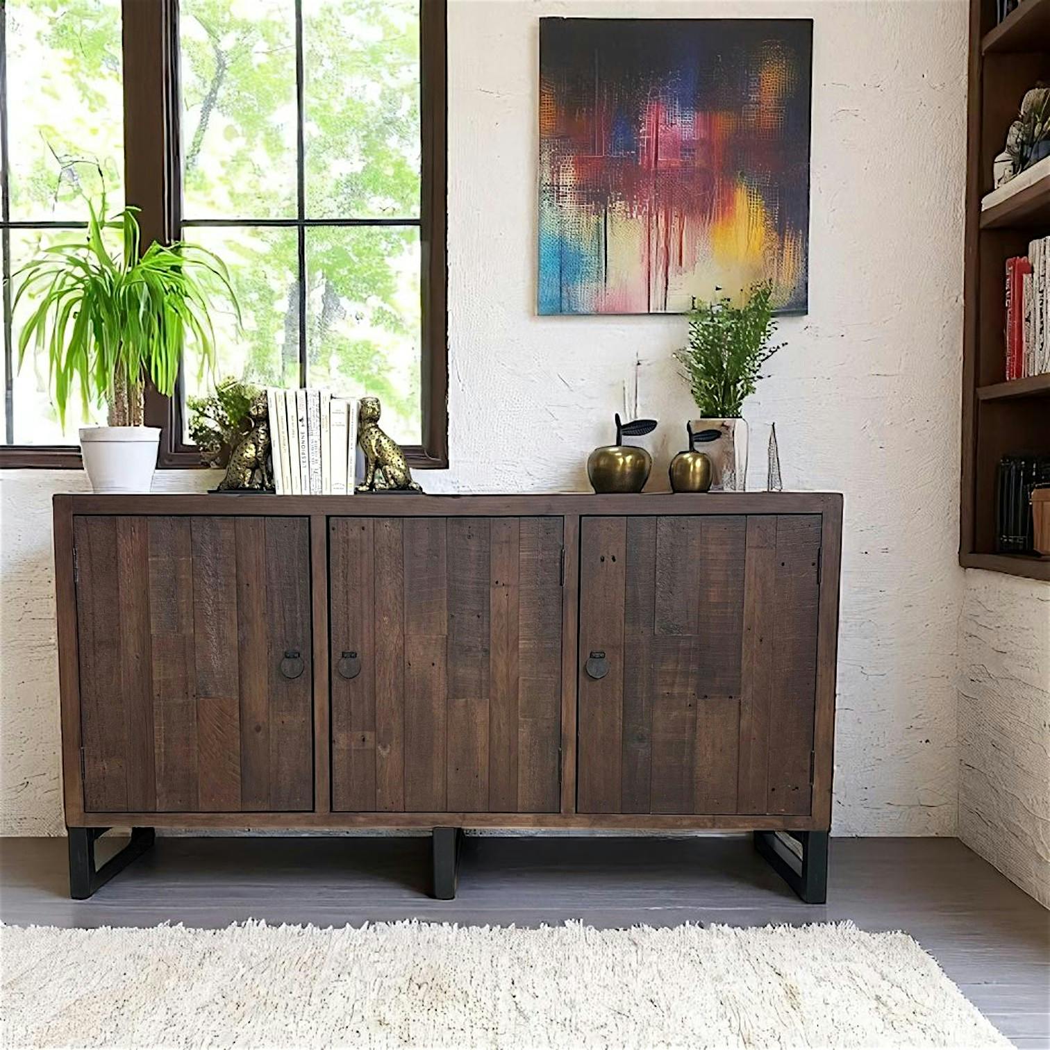 Buffet en bois brun recyclé 3 portes SAMOA | Leroy Merlin