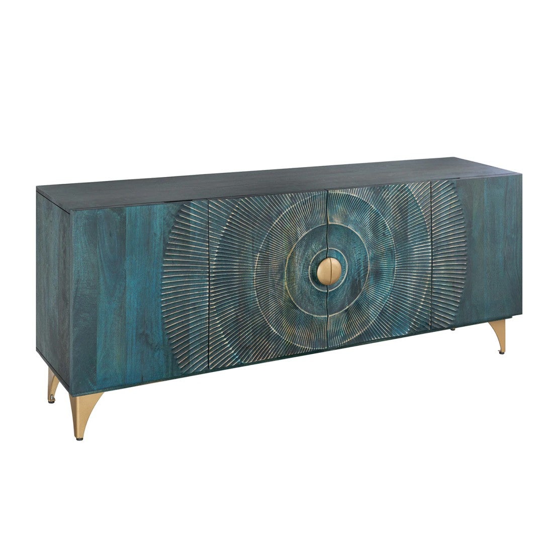 Buffet SOLARIS 180 cm en bois massif sculpté bleu et doré – 4 portes ...