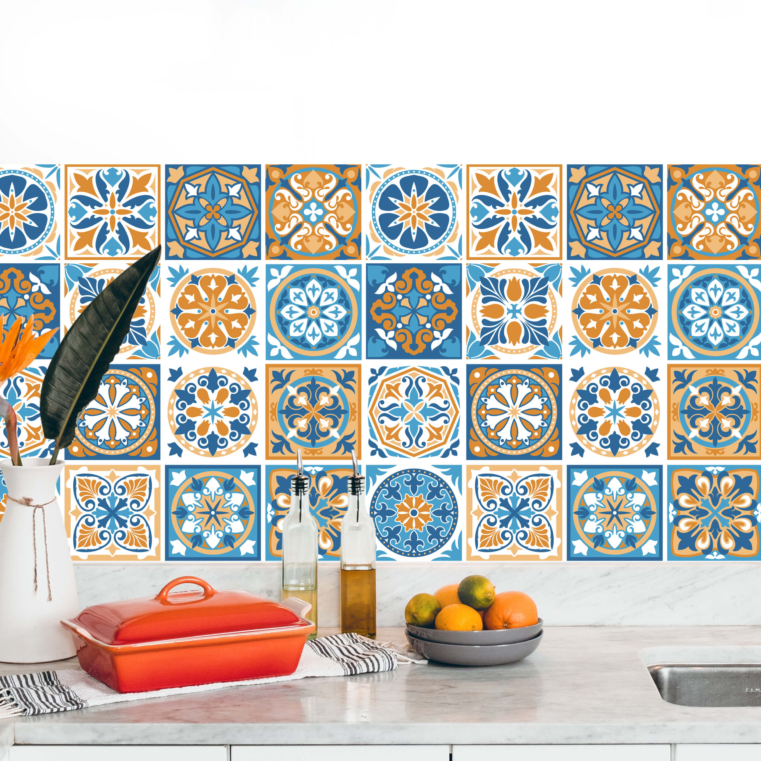 Stickers carrelage carreaux de ciment multicolore 10x10cm - Kit de 12 ...