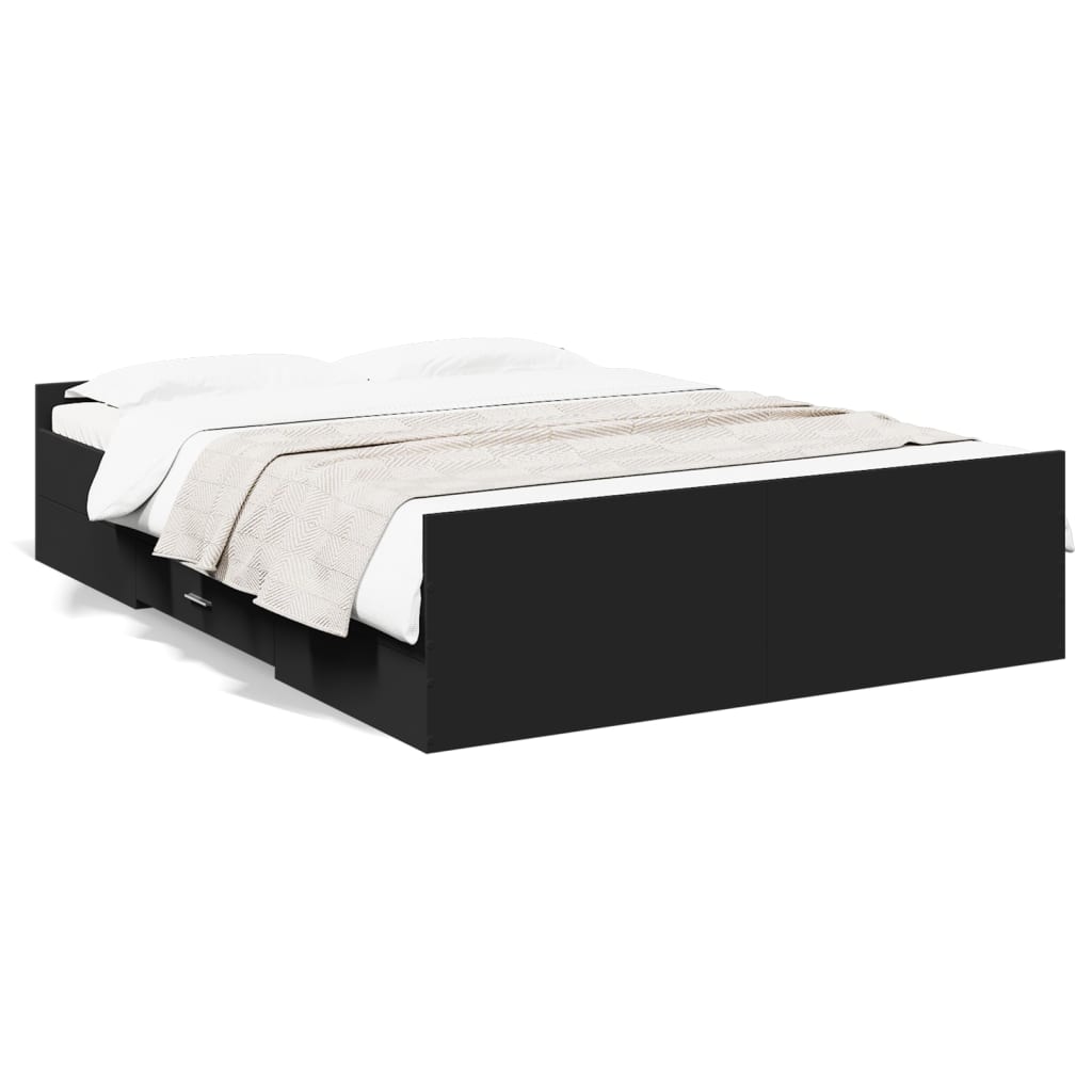 Estructura de cama negra con cajones 140x190 cm de madera contrachapada ...