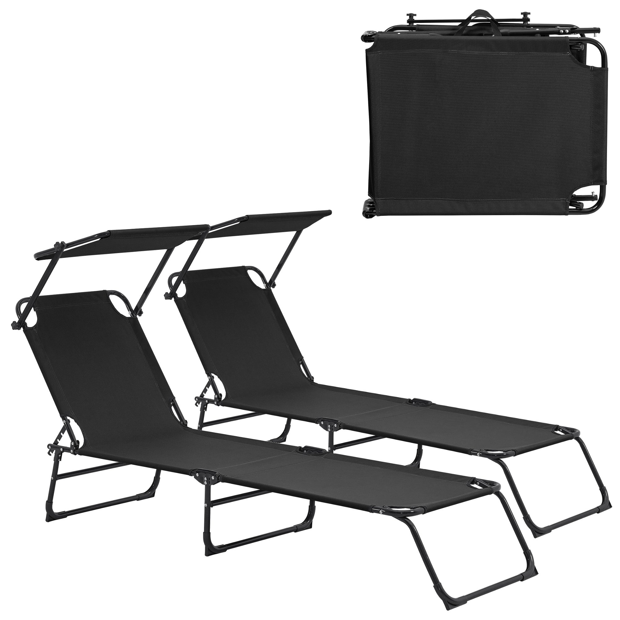 Set de 2 tumbonas plegables Lomeda con parasol acero 187x53x27 cm ...