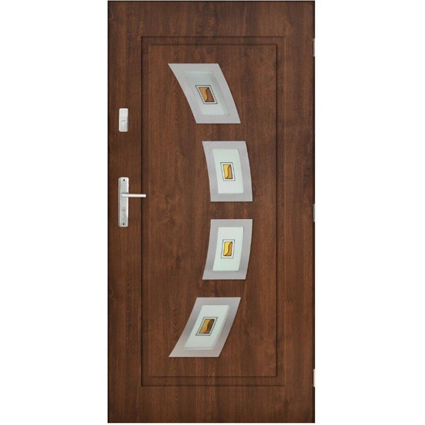 Porte d'entrée DAVE 90 cm en acier inoxydable - Couleur: Noyer - Avec ...