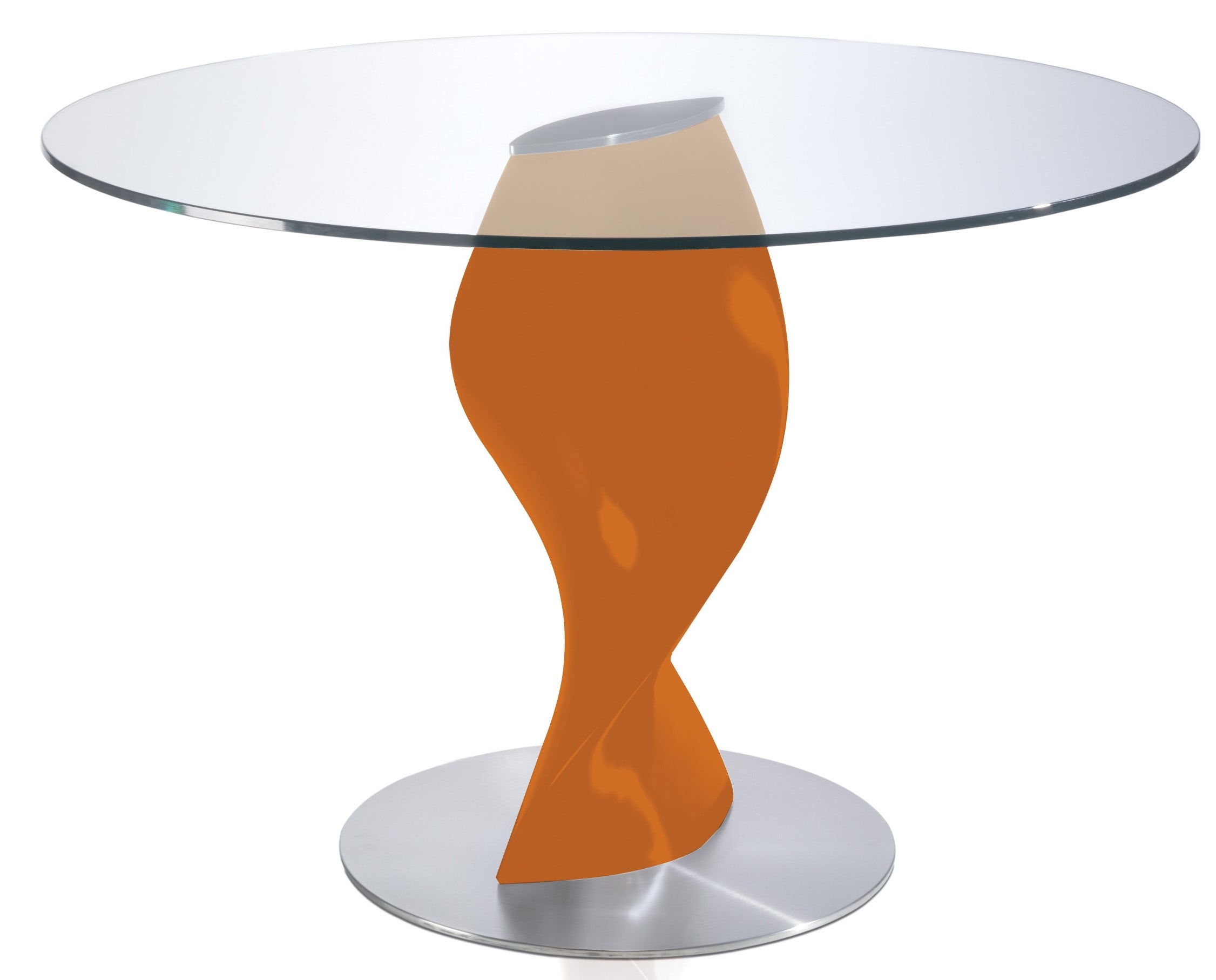 Table ronde plateau verre et pied fibre de verre laqué orange Torsada ...