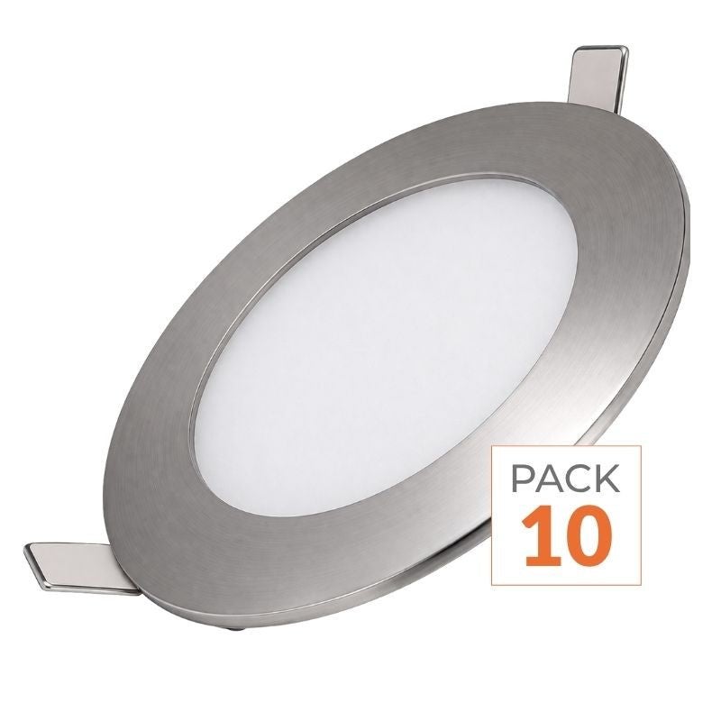 Pack de 10 - Downlight Dalle LED Extra Plate Ronde ALU 6W - Blanc Chaud ...