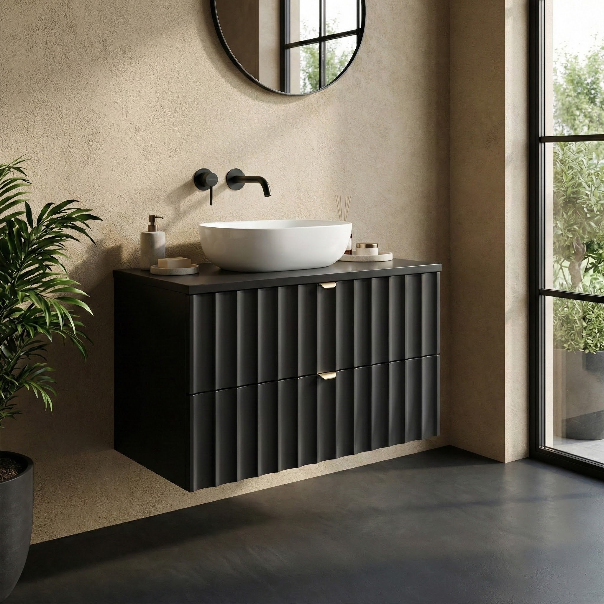 Meuble sous lavabo Azore 80 x 46 x 52 cm - Noir mat - Meuble de salle ...