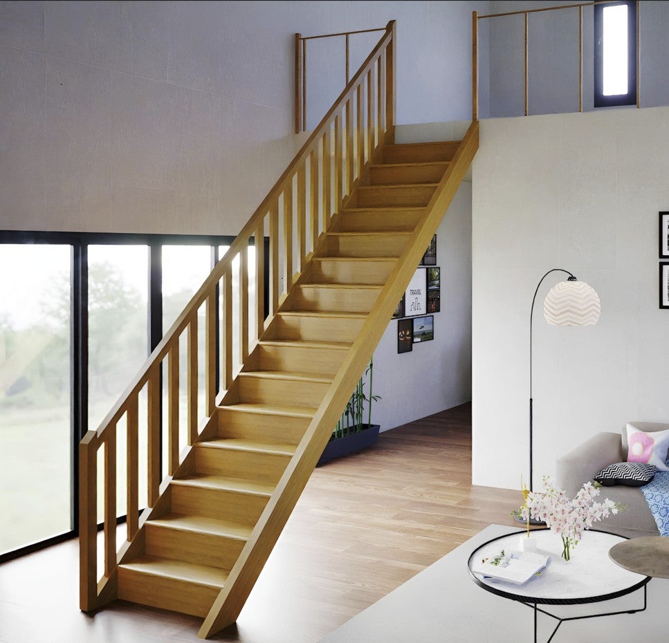 Escalera recta de madera de pino BUDGET+ – Escalera con contrahuella y ...