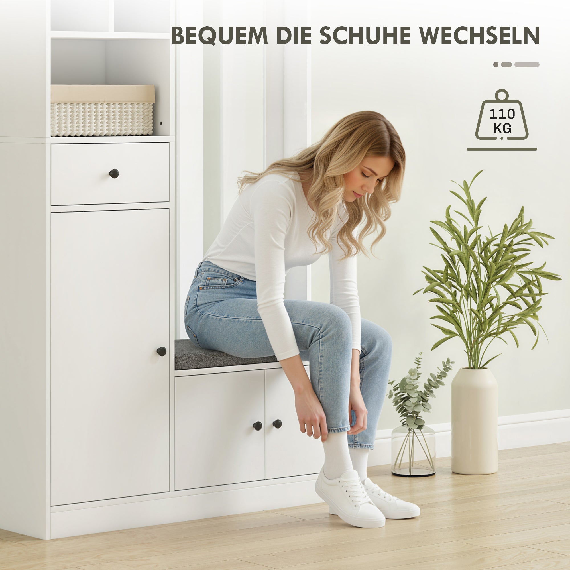 Armario de 180 cm con perchero, banco zapatero, 4 ganchos, estantes ...