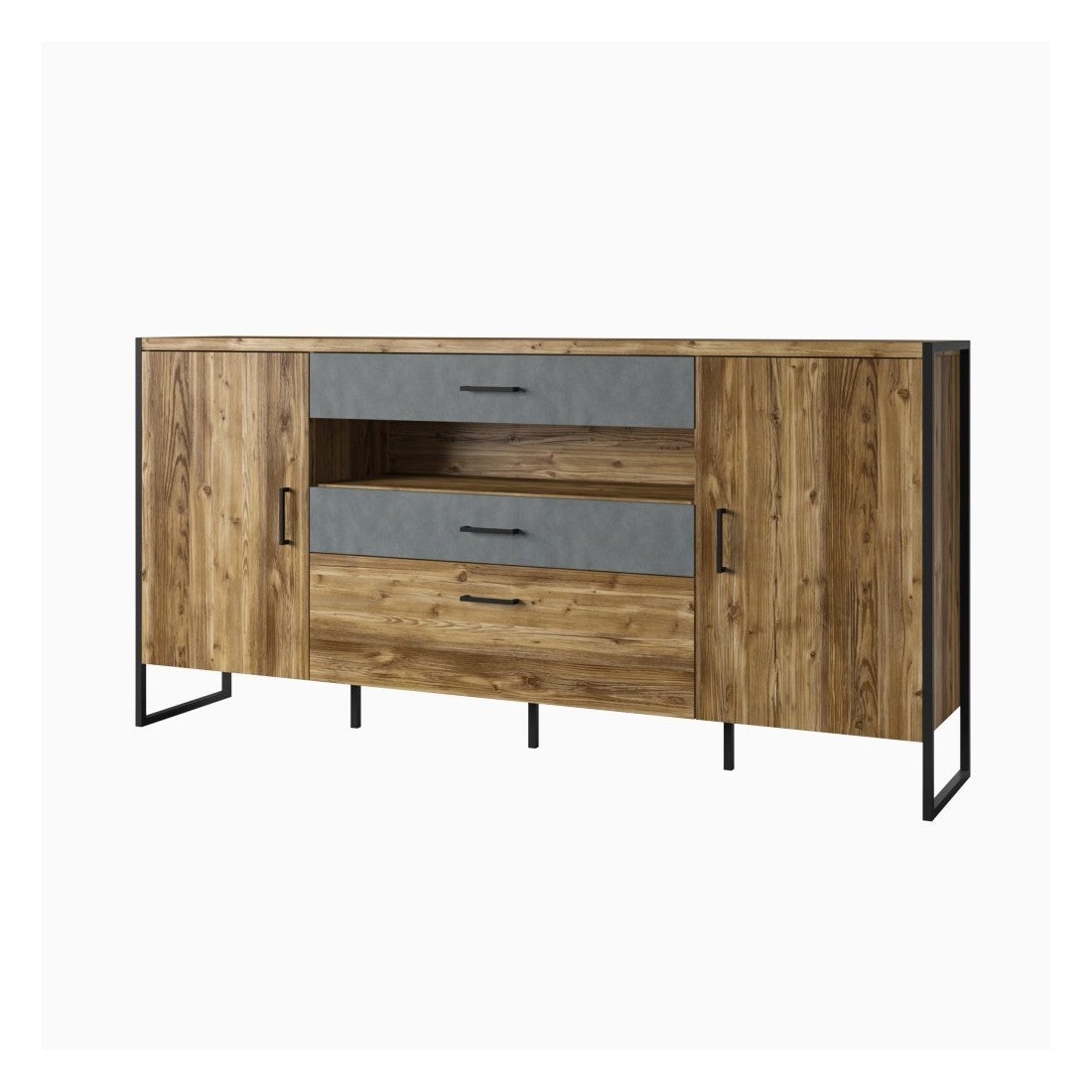 Buffet 200cm style industriel collection ZOLA. Coloris épicéa et gris ...
