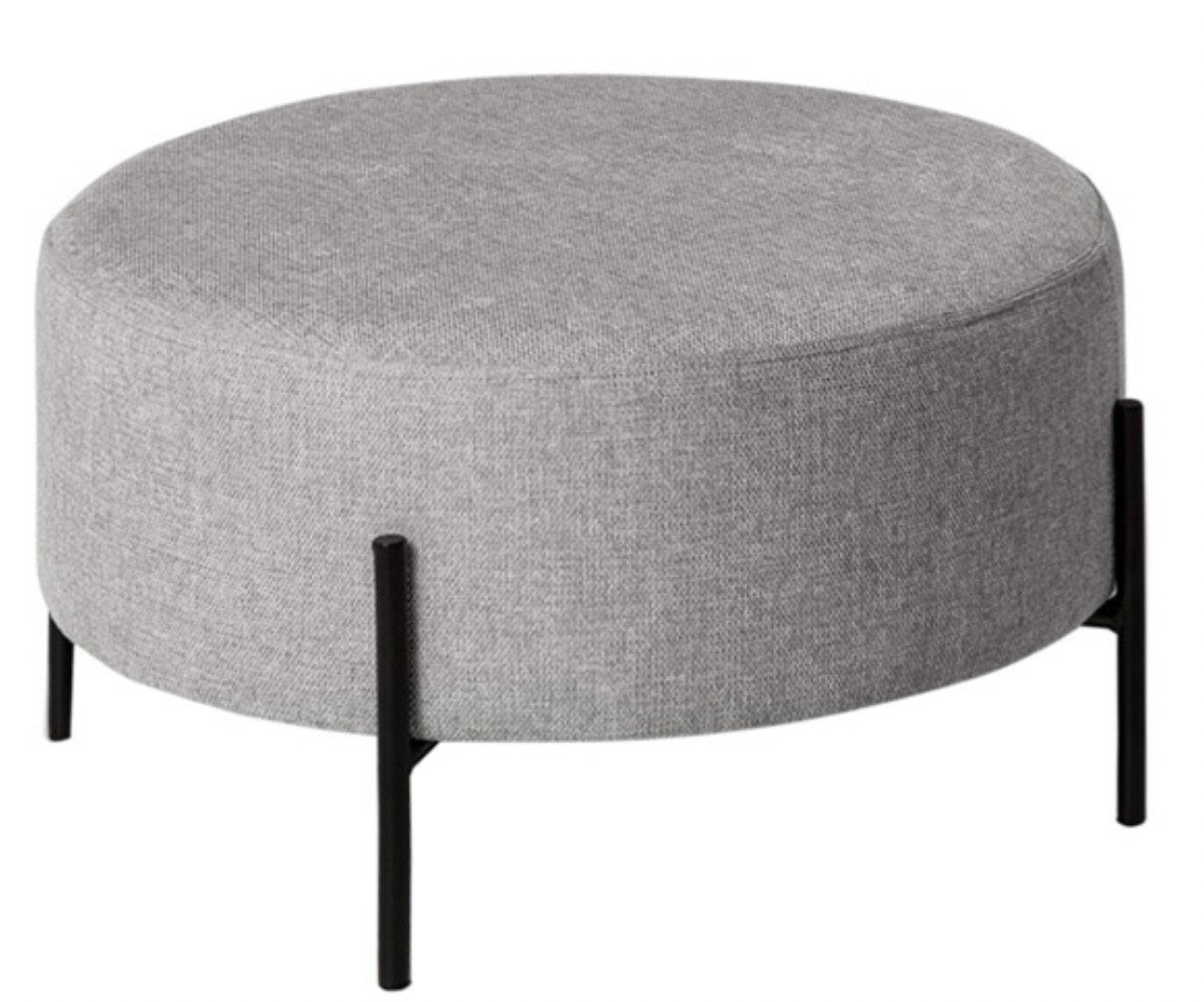 Pouf rond moderne en tissu avec pieds en métal noir Kamila-Couleur Gris ...