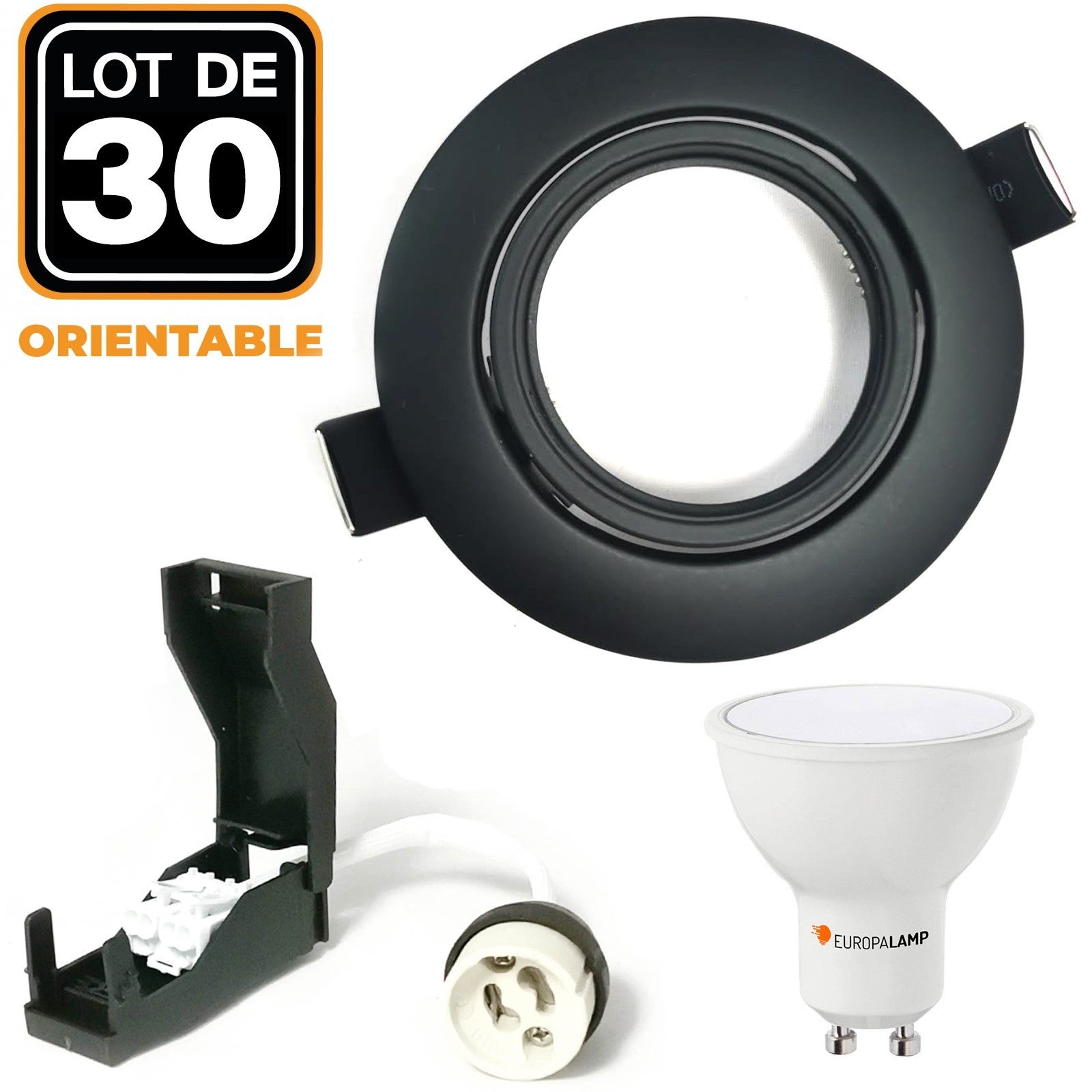30 Spots encastrables orientables Noir Matt avec GU10 LED de 7W eqv ...