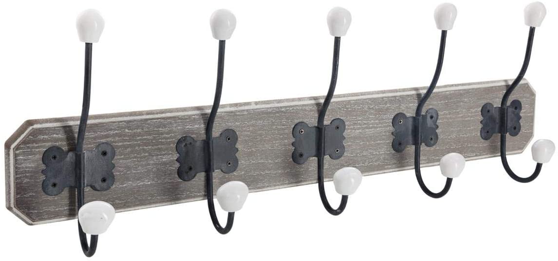 Cintre mural avec 5 crochets métalliques, MDF, bois foncé, Atmosphera ...
