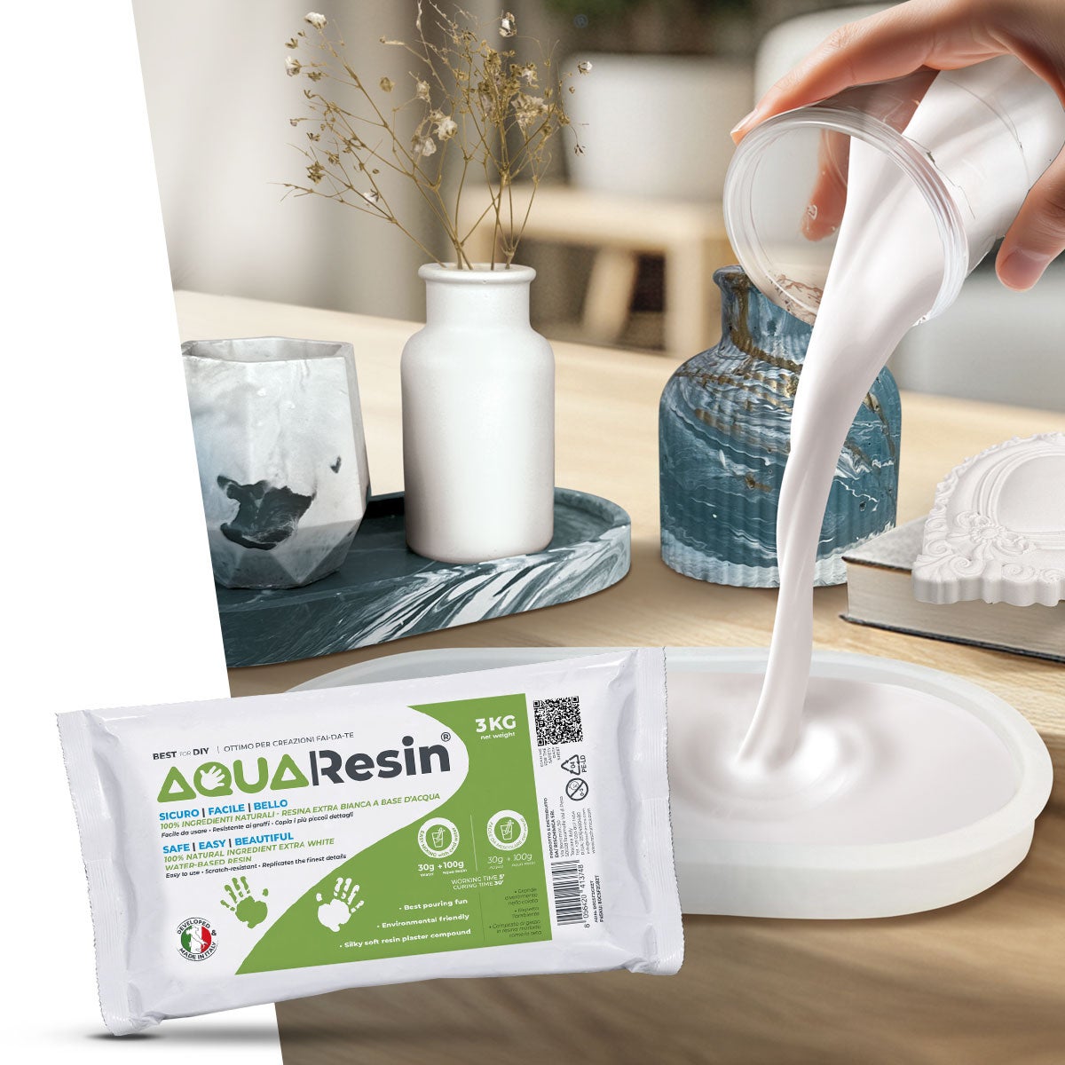 AQUA RESIN – Plâtre Alpha Premium 3 kg | Blanc Satiné, Sûr et Résistant ...