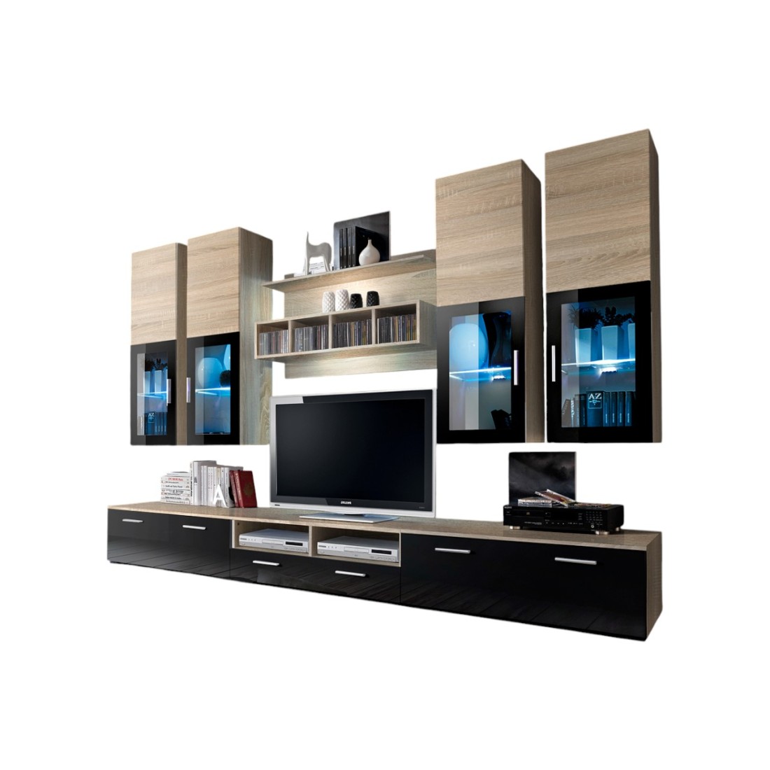 Composición de muebles para TV, colección LORA. Colores roble y negro ...