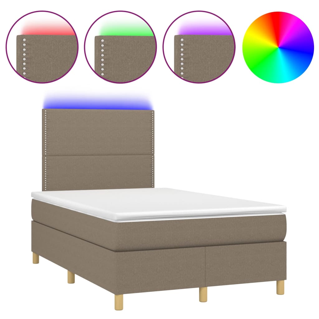 Cama box spring con colchón y LED tela gris taupe 120x200 cm | Leroy Merlin