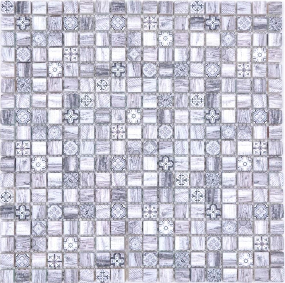 Mosaic Square Glass Mosaic Retro Wood Grey Translucent Wood Grey Look ...