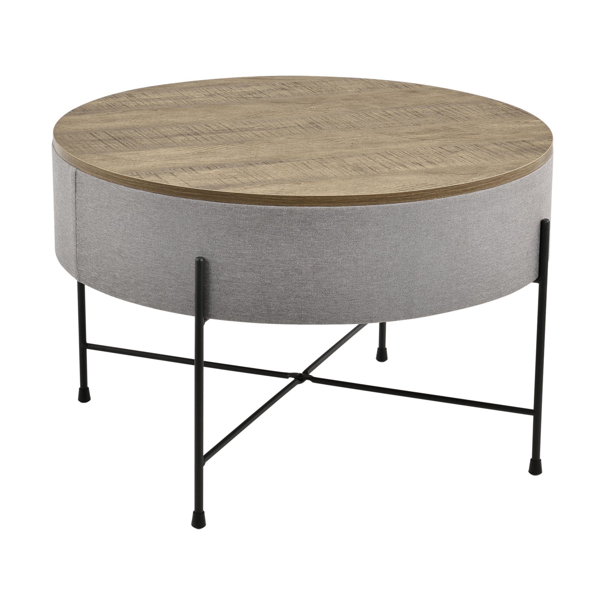 Mesa de centro redonda con tapa extraíble aglomerado textil metal 40 x ...