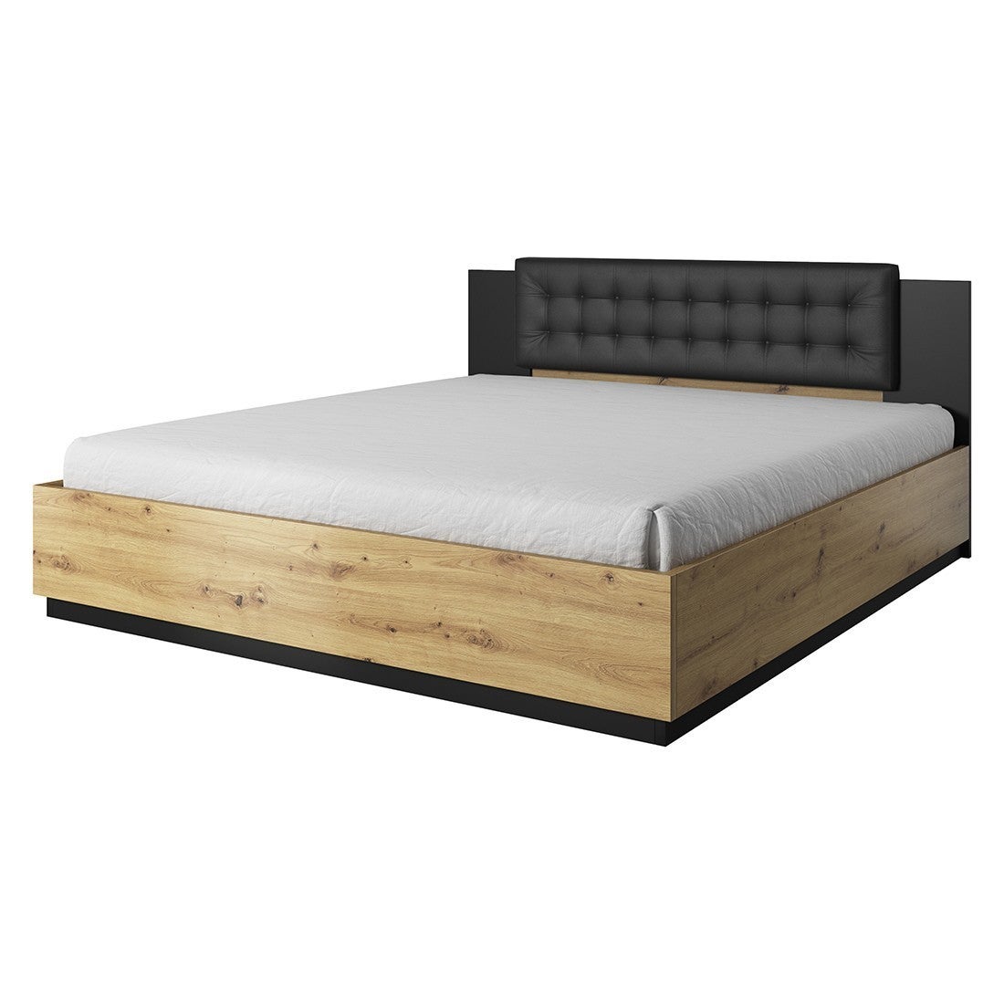 Lit FOX – 180x200 cm coloris chêne clair et noir avec tête de lit et ...