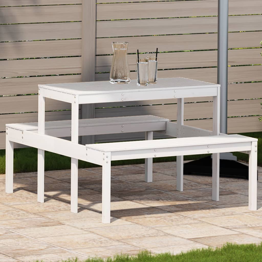 Tavolo da Picnic Bianco 110x134x75 cm in Legno Massello di Pino | Leroy ...