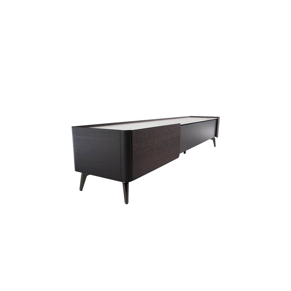 Meuble TV rectangle porcelaine marbré et bois de wengé Wendy | Leroy Merlin
