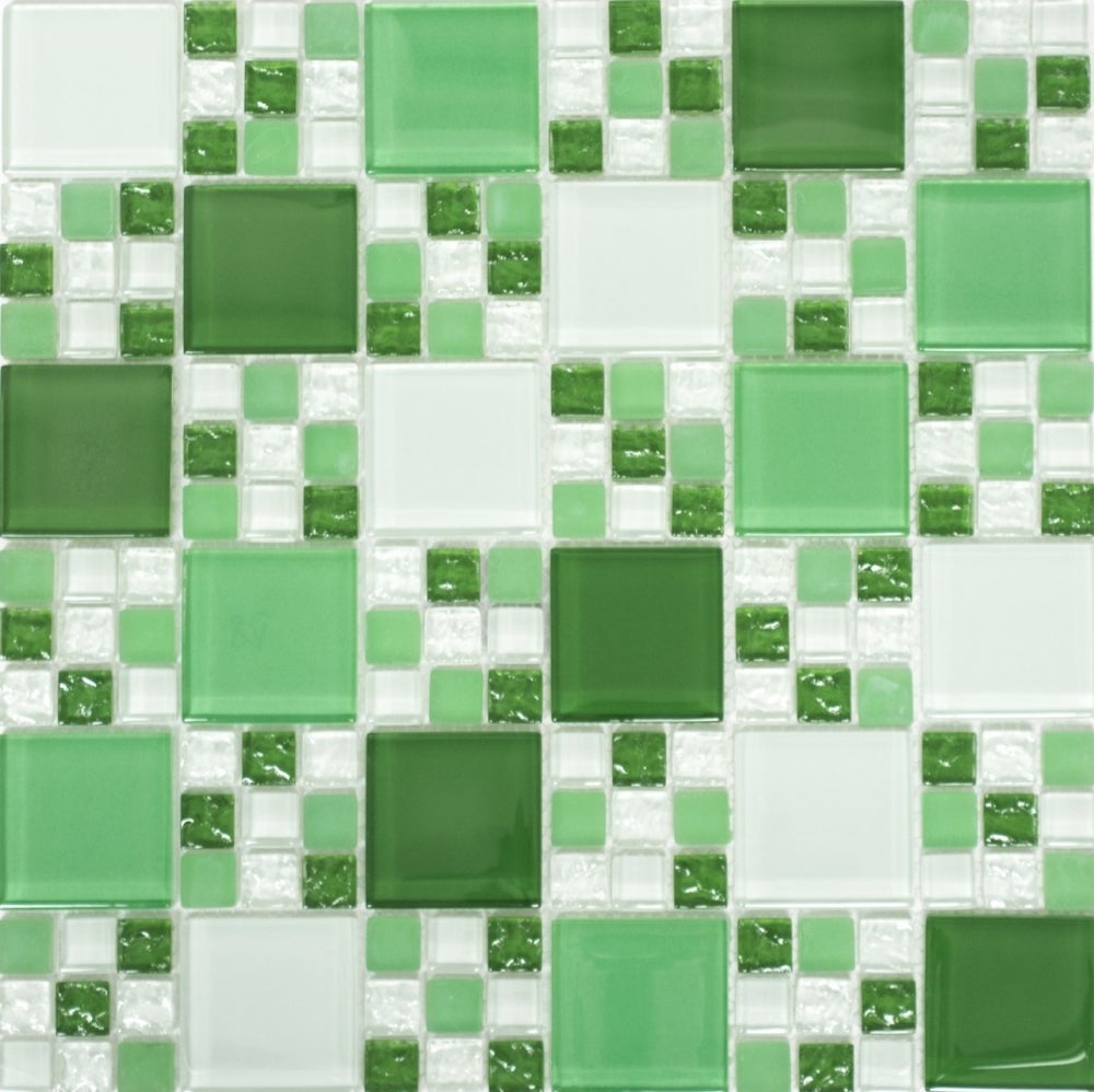Azulejo de mosaico de vidrio en tonos pastel blanco y verde esmeralda ...