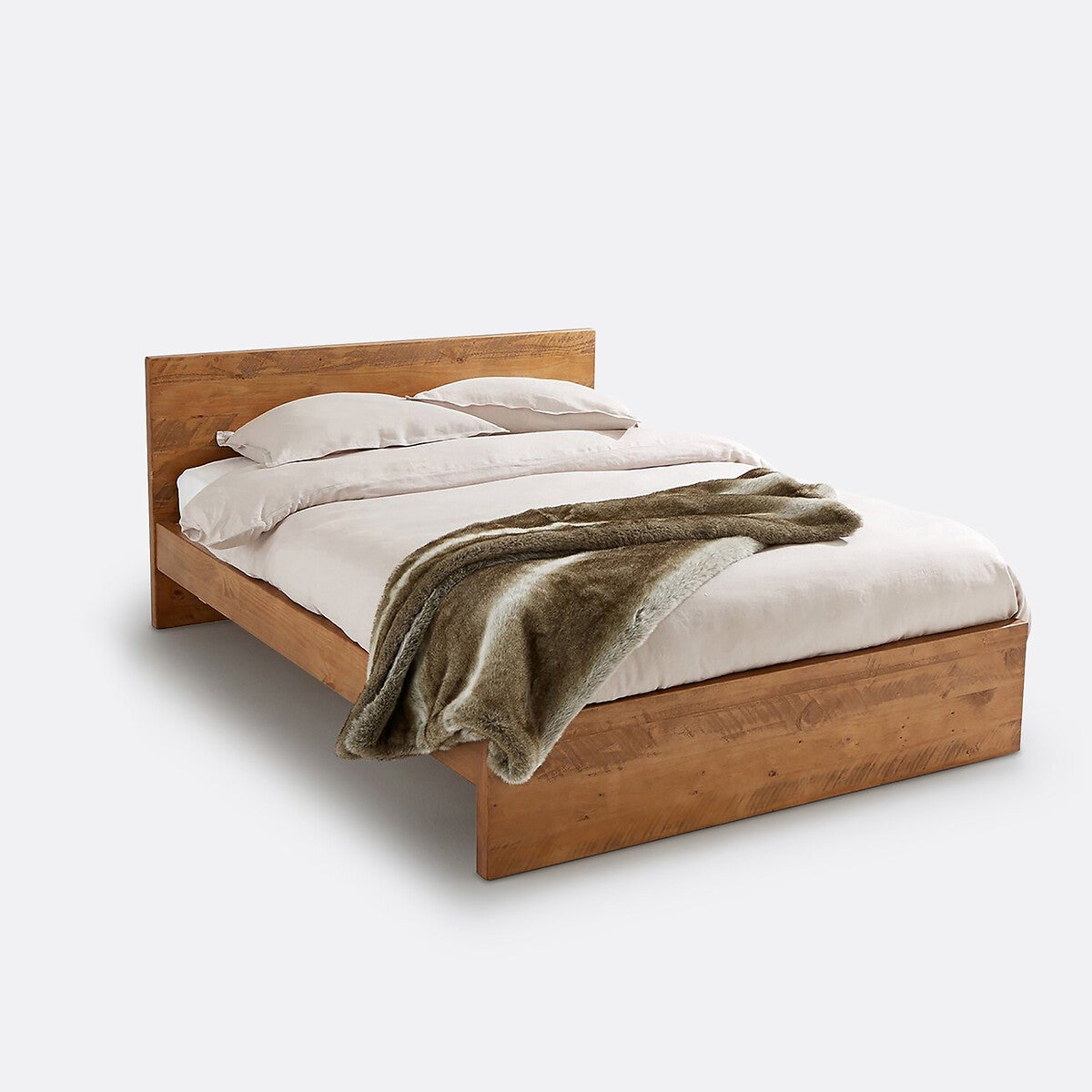 Lit en pin massif brossé, Lunja - Bois foncé - 140 x 190 cm | Leroy Merlin