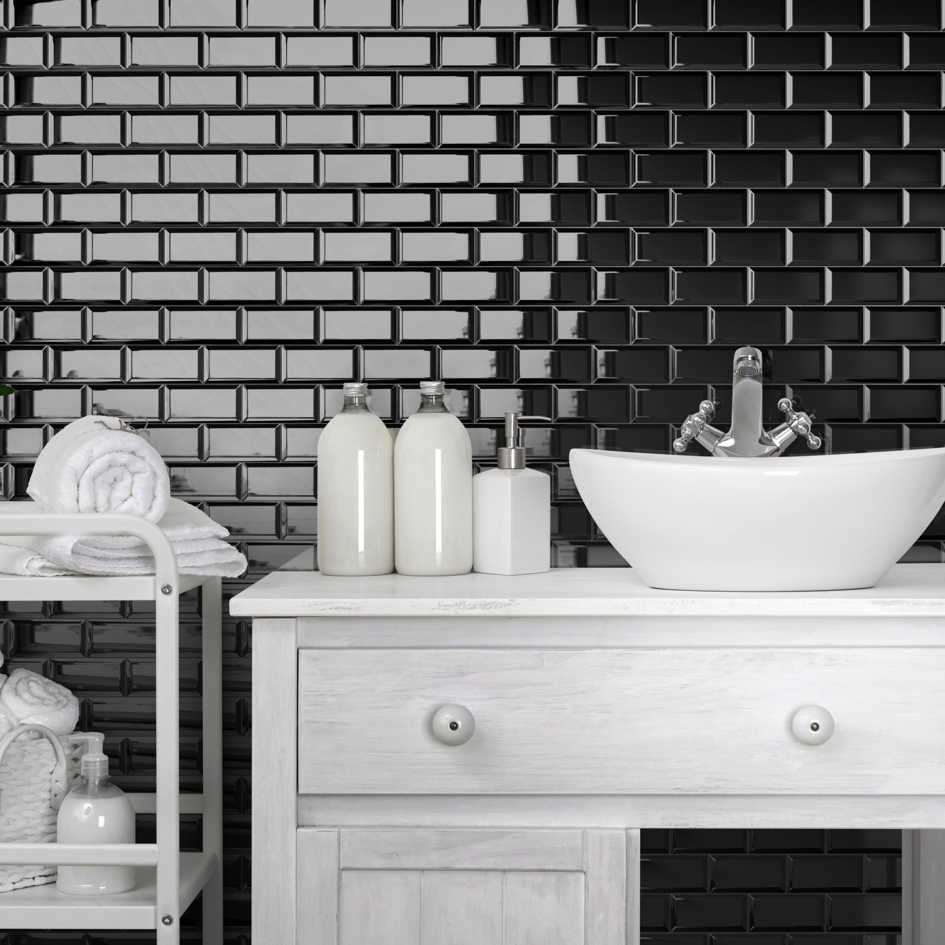 Mosaique de ceramique Petit carreau Metro Noir 4,5X9,5 cm - vendu par ...