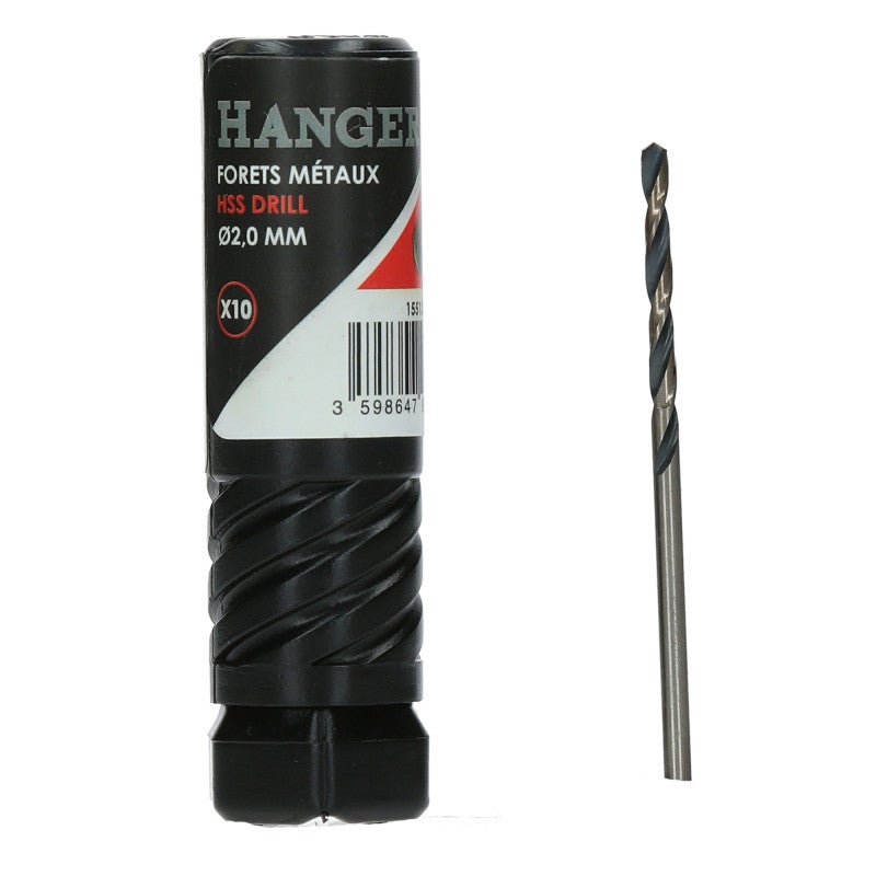 Boite de 10 forets métaux HSS taillés meulés diamètre 2mm HANGER 155132 ...