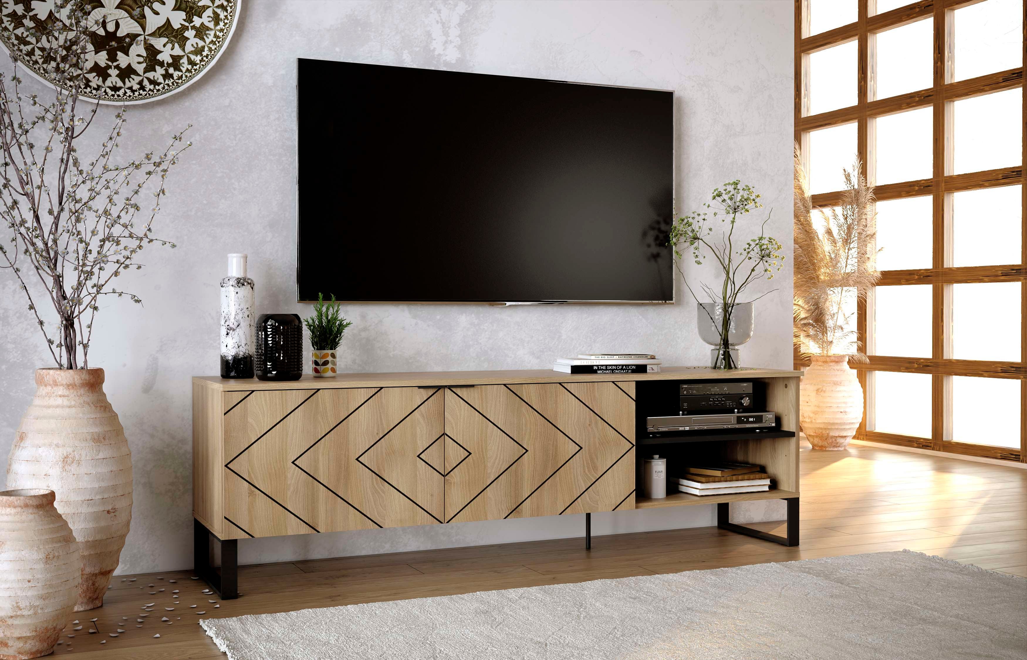 Mueble de TV 55x180x44 cm ROMO 2 puertas roble TALESA | Leroy Merlin