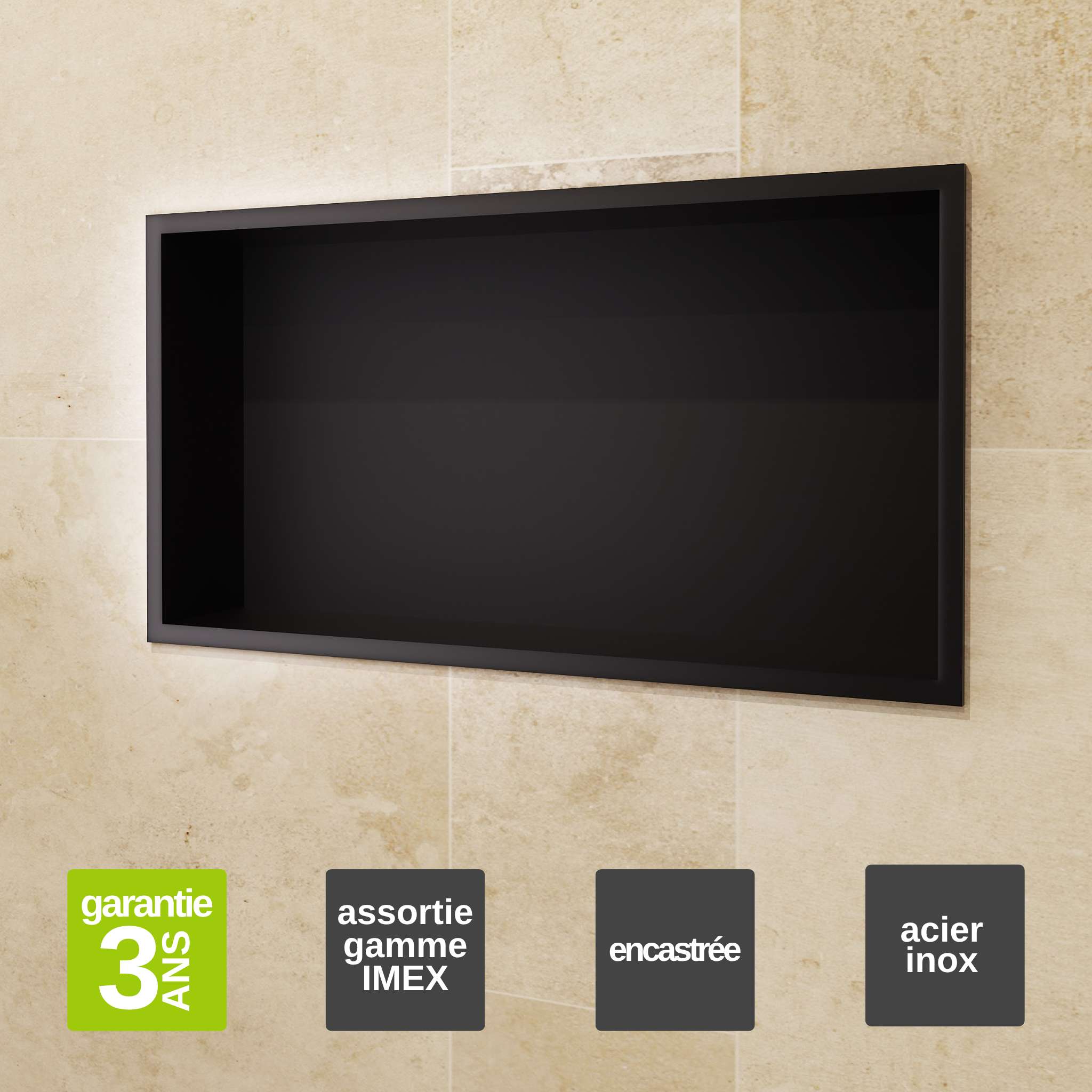 Niche de Douche Mural 63 x 33 cm - Rangement Salle de Bain en finition ...