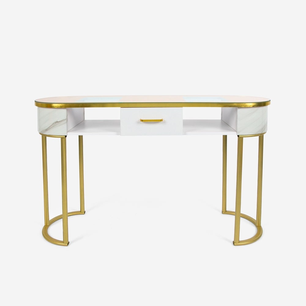 Table manucure esthéticienne en verre et métal doré effet marbre Jess ...