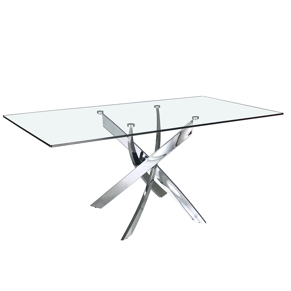 Mesa comedor rectangular cristal templado y acero cromado 150 x 95 x 75 cm | Leroy Merlin