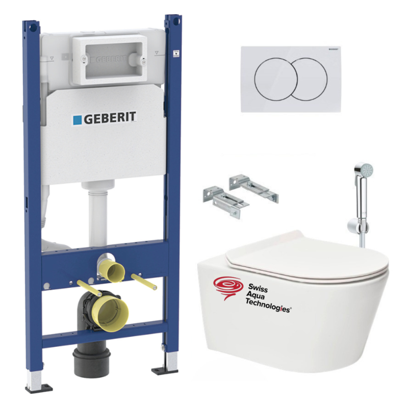Geberit + Swiss Aqua Technologies Pack WC sans bride Brevis + Abattant ...
