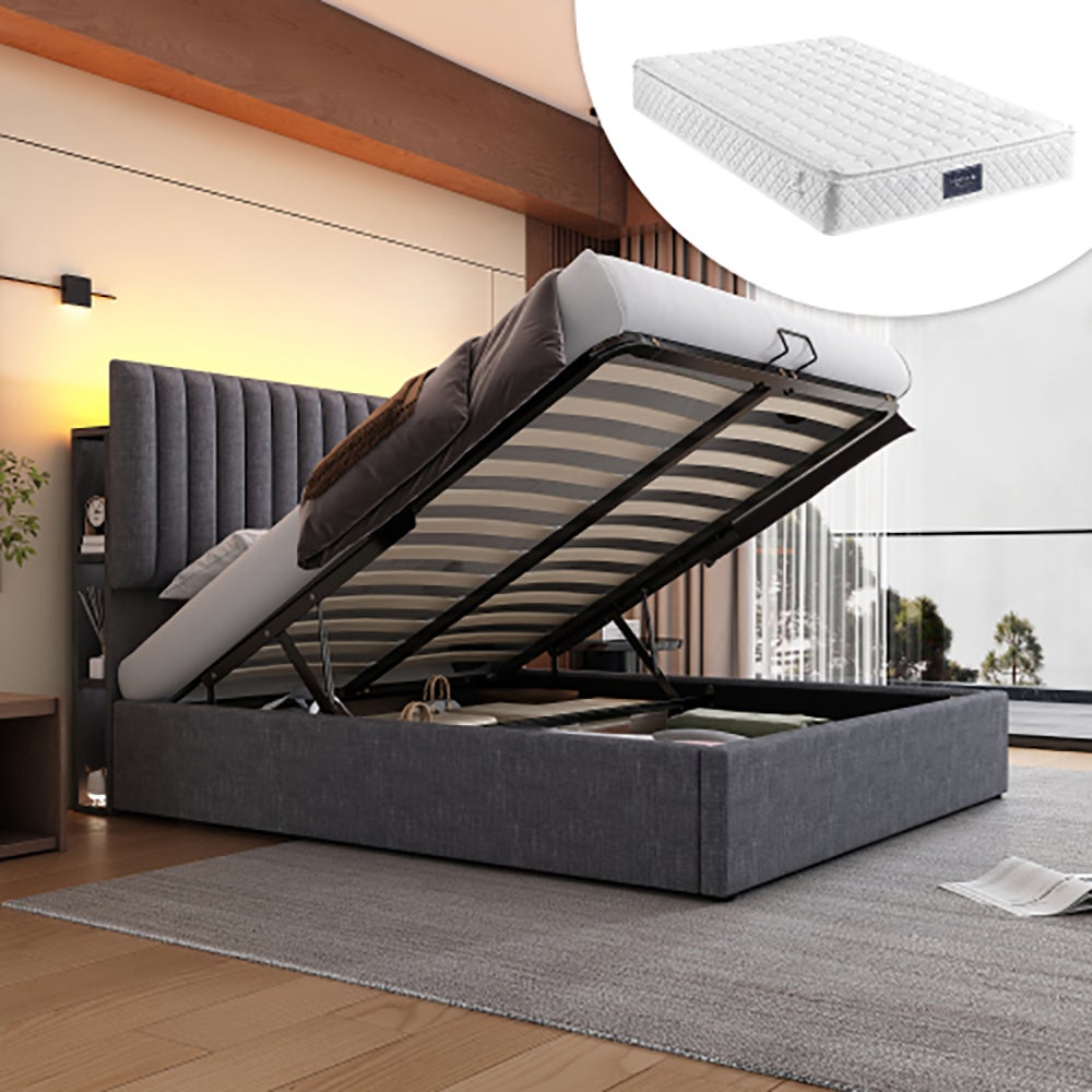 Lit adulte Lit coffre avec espace de rangement lit double LED tête de ...