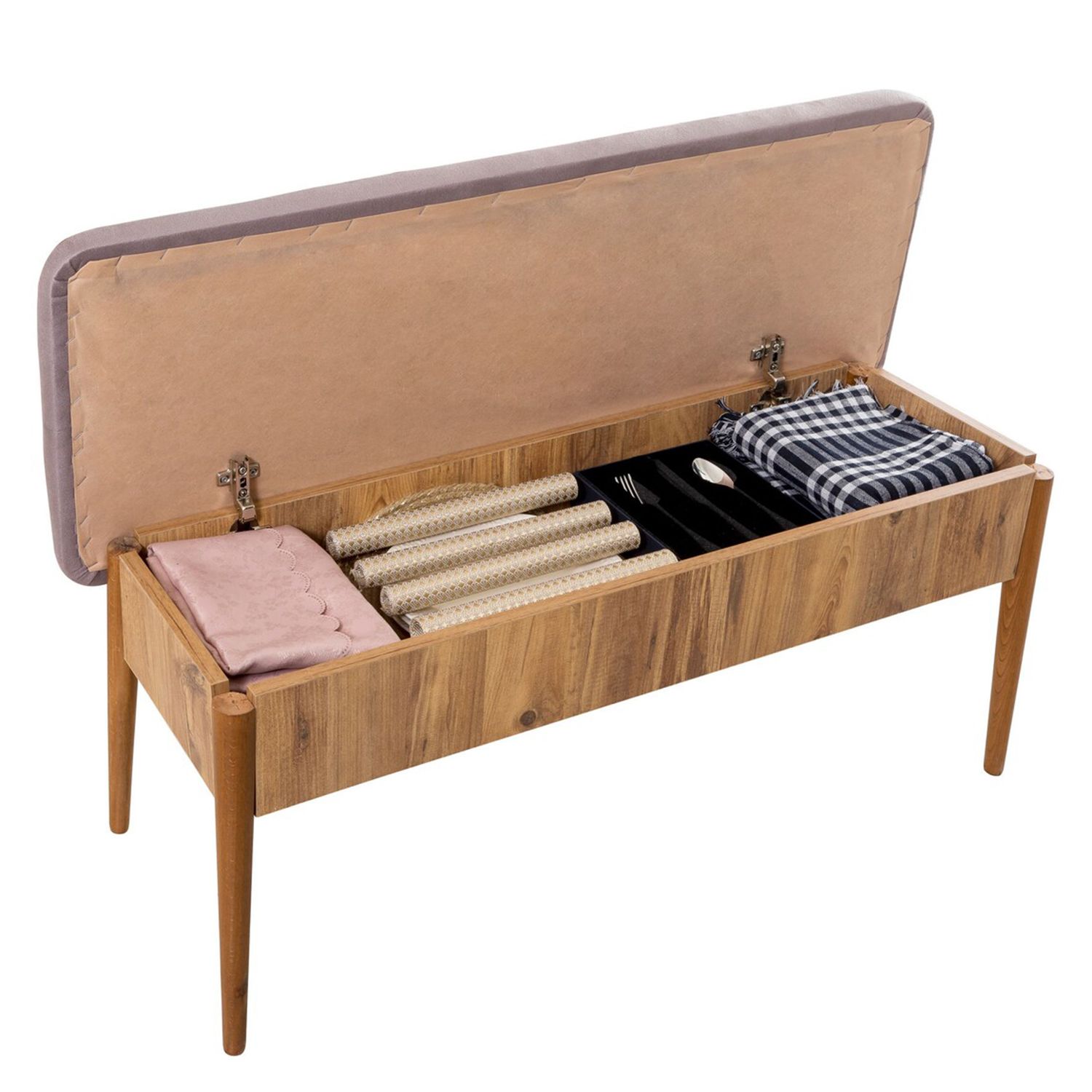 Banquette-coffre capitonnée avec dossier L110cm Scamnum Bois clair et ...