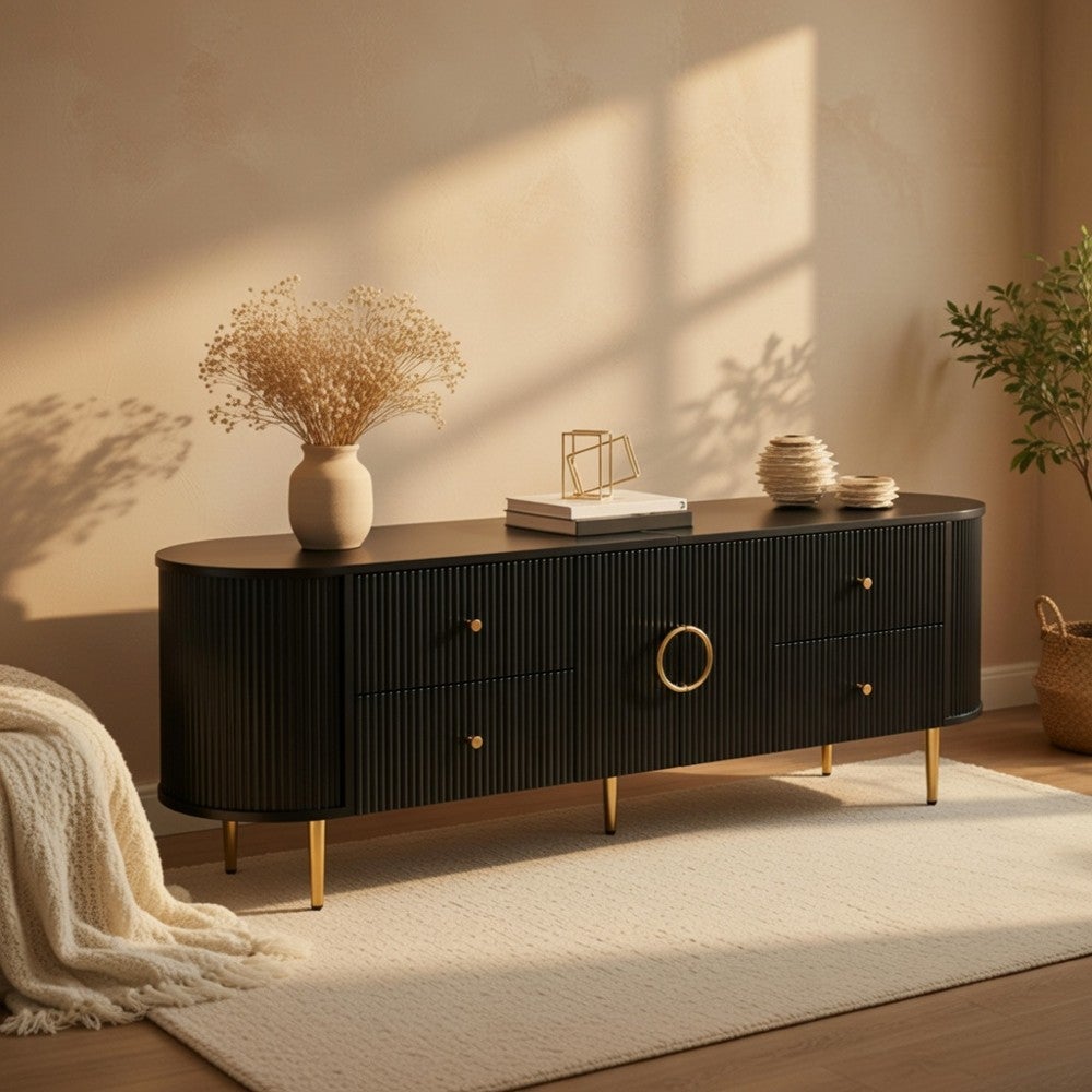 Meuble TV bas structure ondulée tridimensionnelle bords arrondis MDF ...